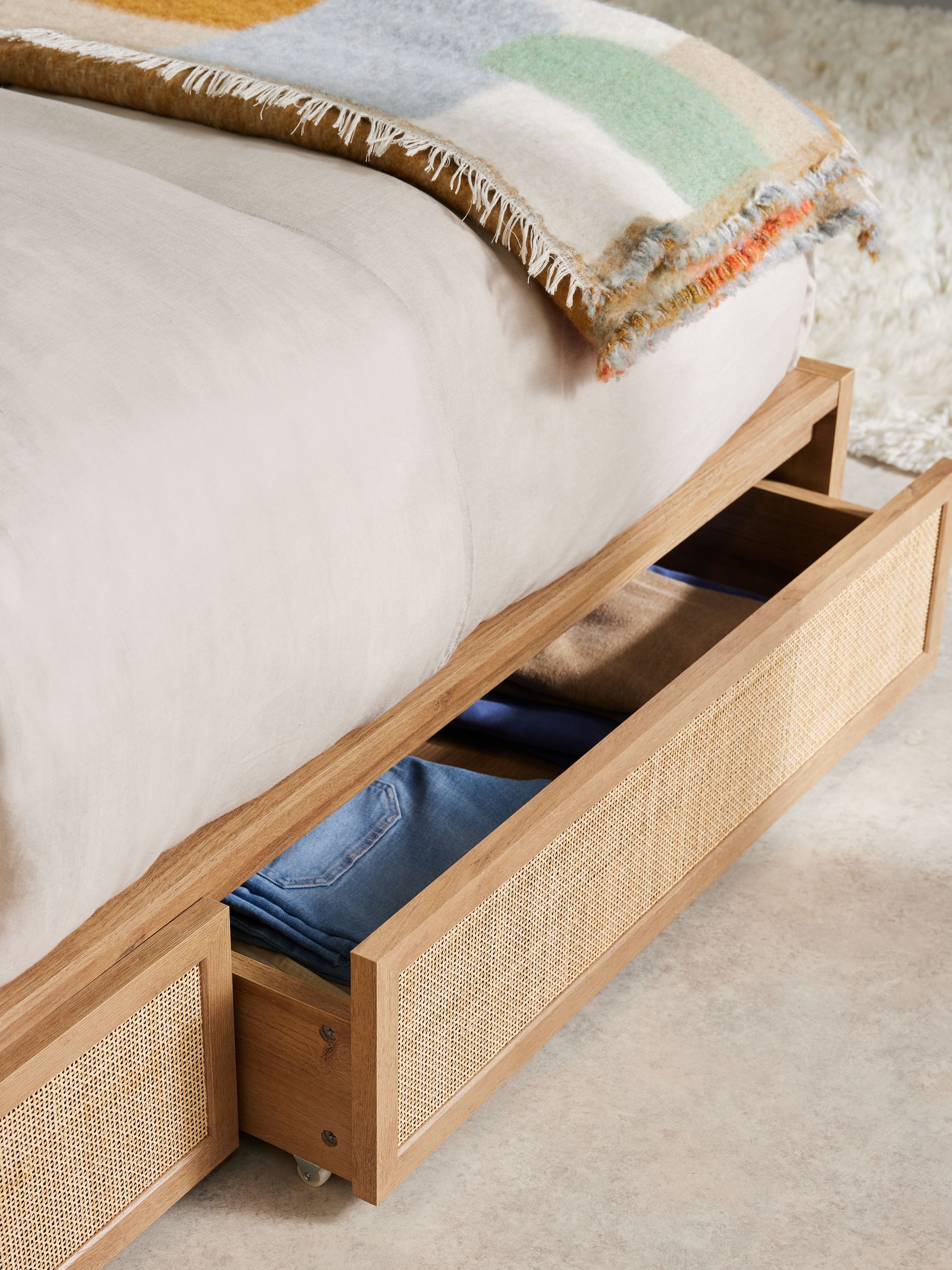 Oak Effect Pavia Rattan Storage Bed | Made