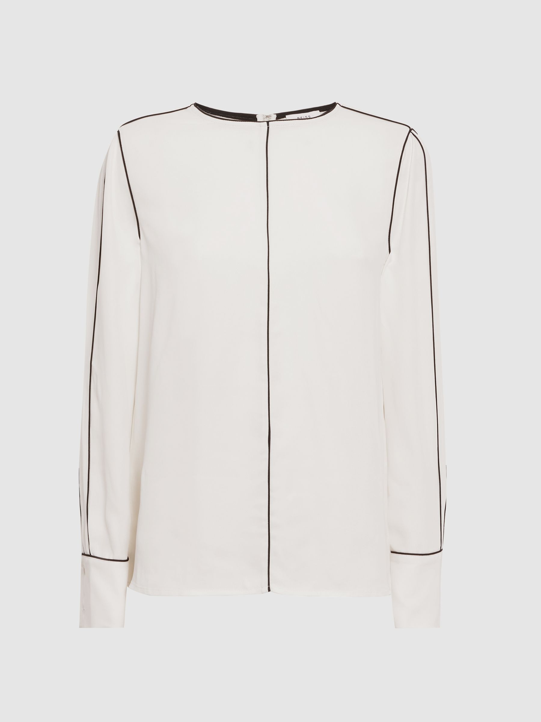 Reiss Trim Long Sleeve Blouse In Cream REISS Reiss Trim Long Sleeve Blouse In Cream REISS