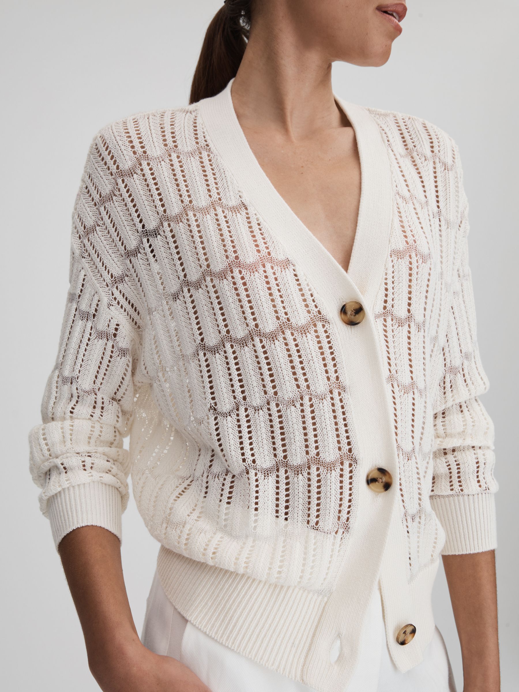 Reiss Crochet Cardigan in Ivory - REISS