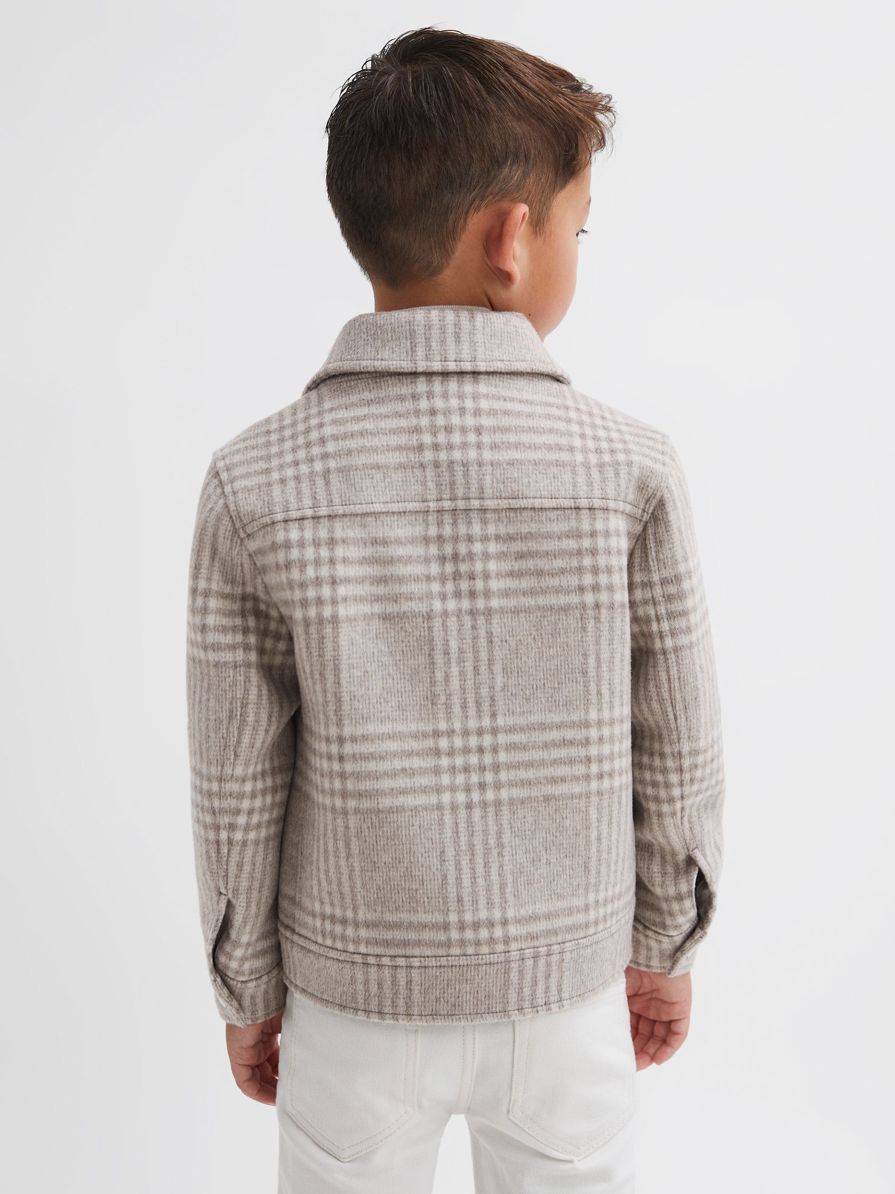 Reiss Junior Wool Trucker Jacket in Oatmeal Check - REISS