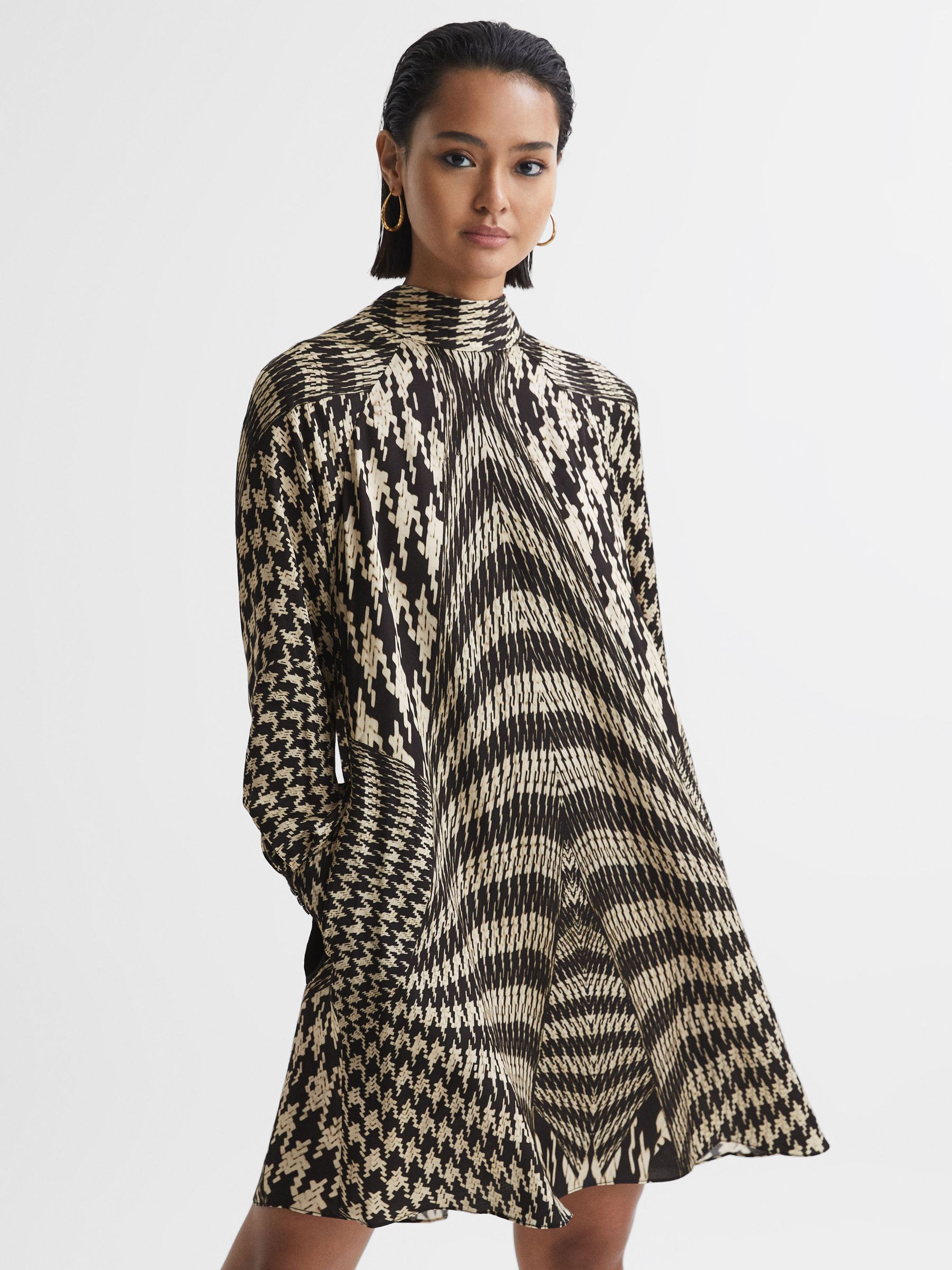 Reiss Dogtooth Mini Dress in Black/White | REISS