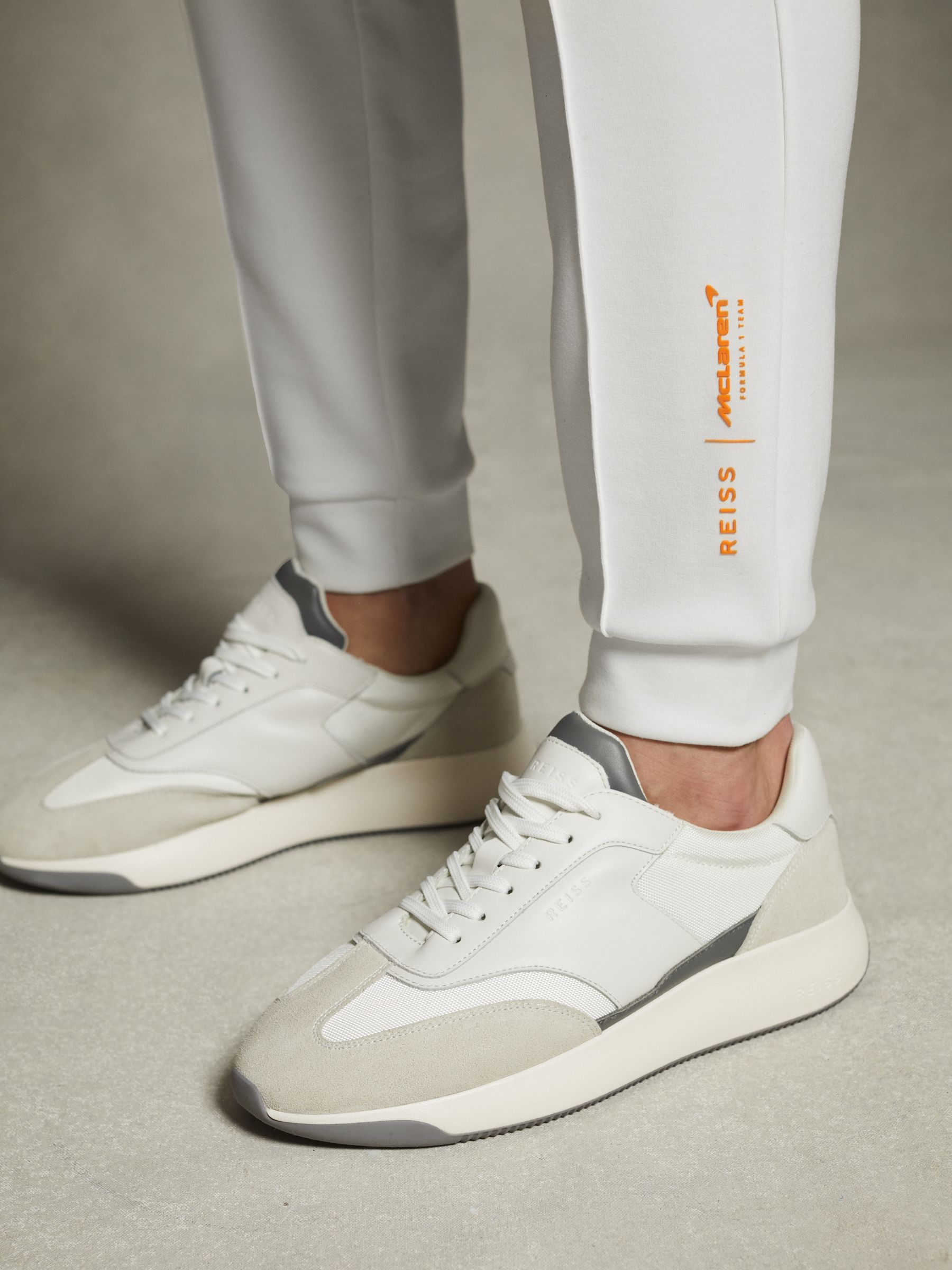 Reiss McLaren F1 Interlock Jersey Drawstring Joggers in White | REISS