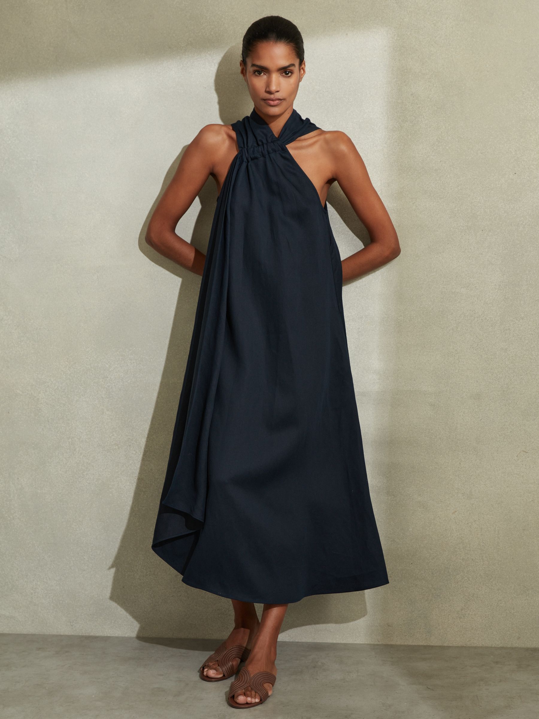 Reiss Leather Slip-On Sandals in Tan | REISS