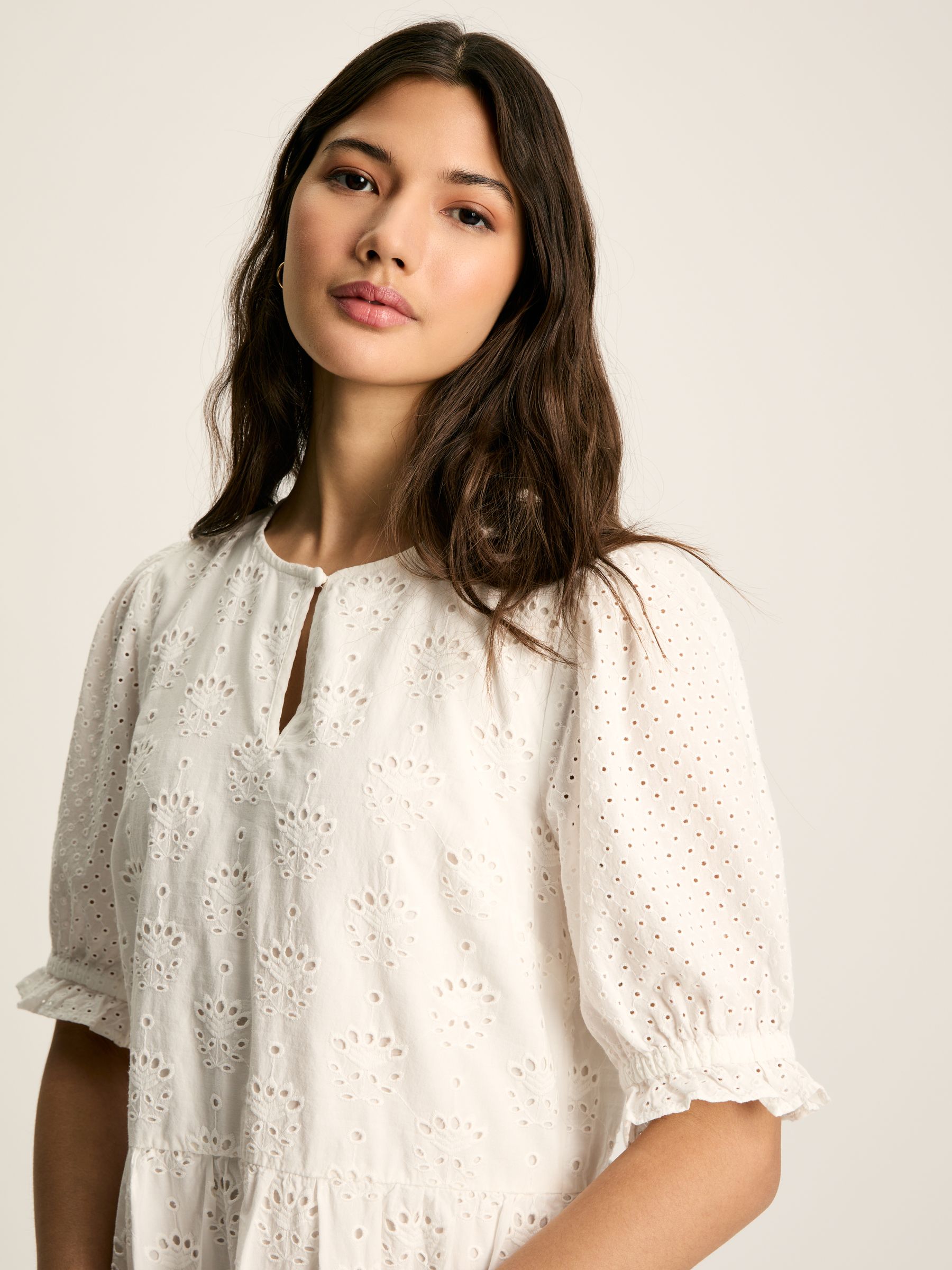 Isabel White Cotton Broderie Dress | Joules