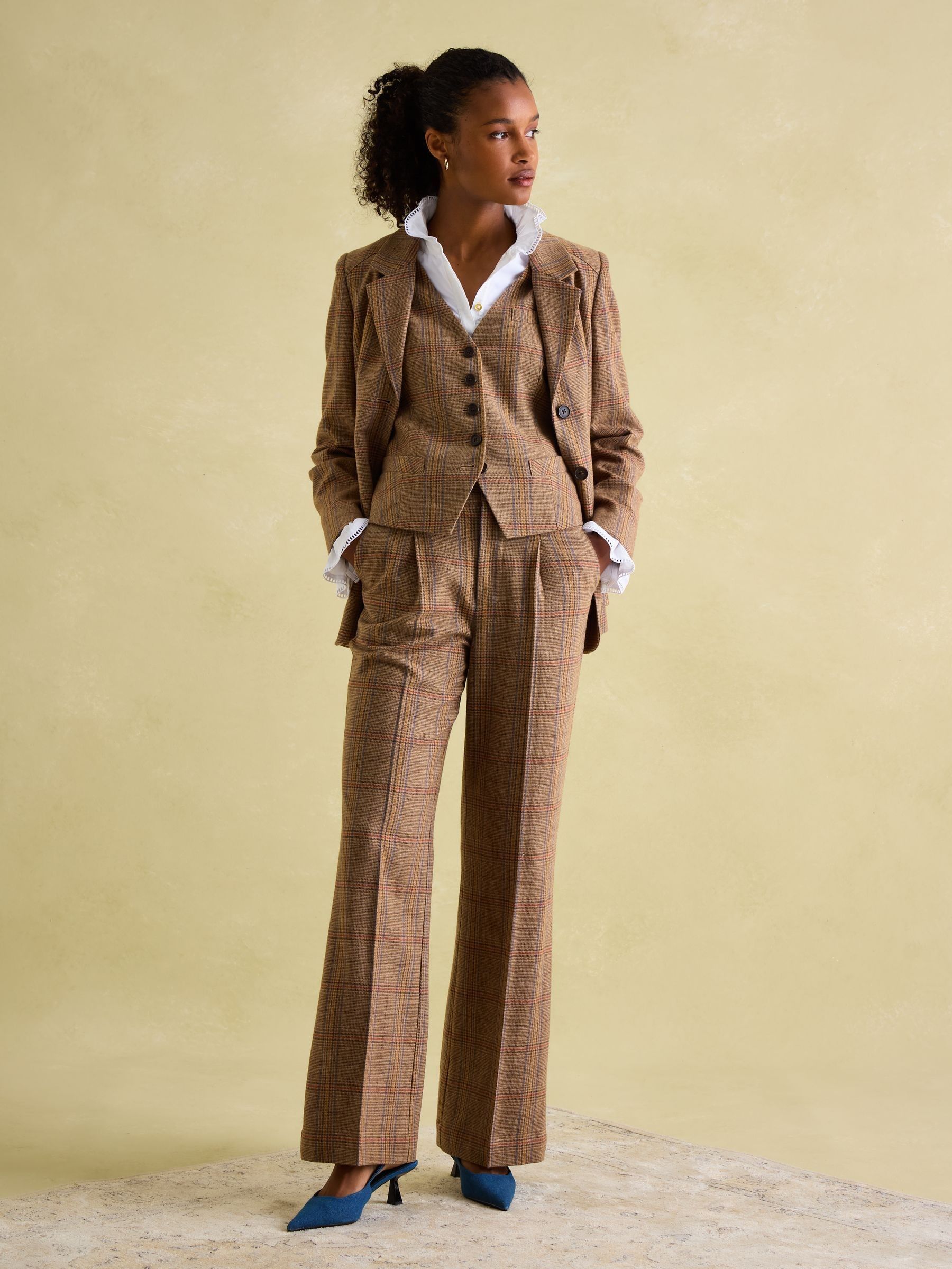 Foxley Brown Check Wool Rich Wide Leg Tweed Trousers | Joules