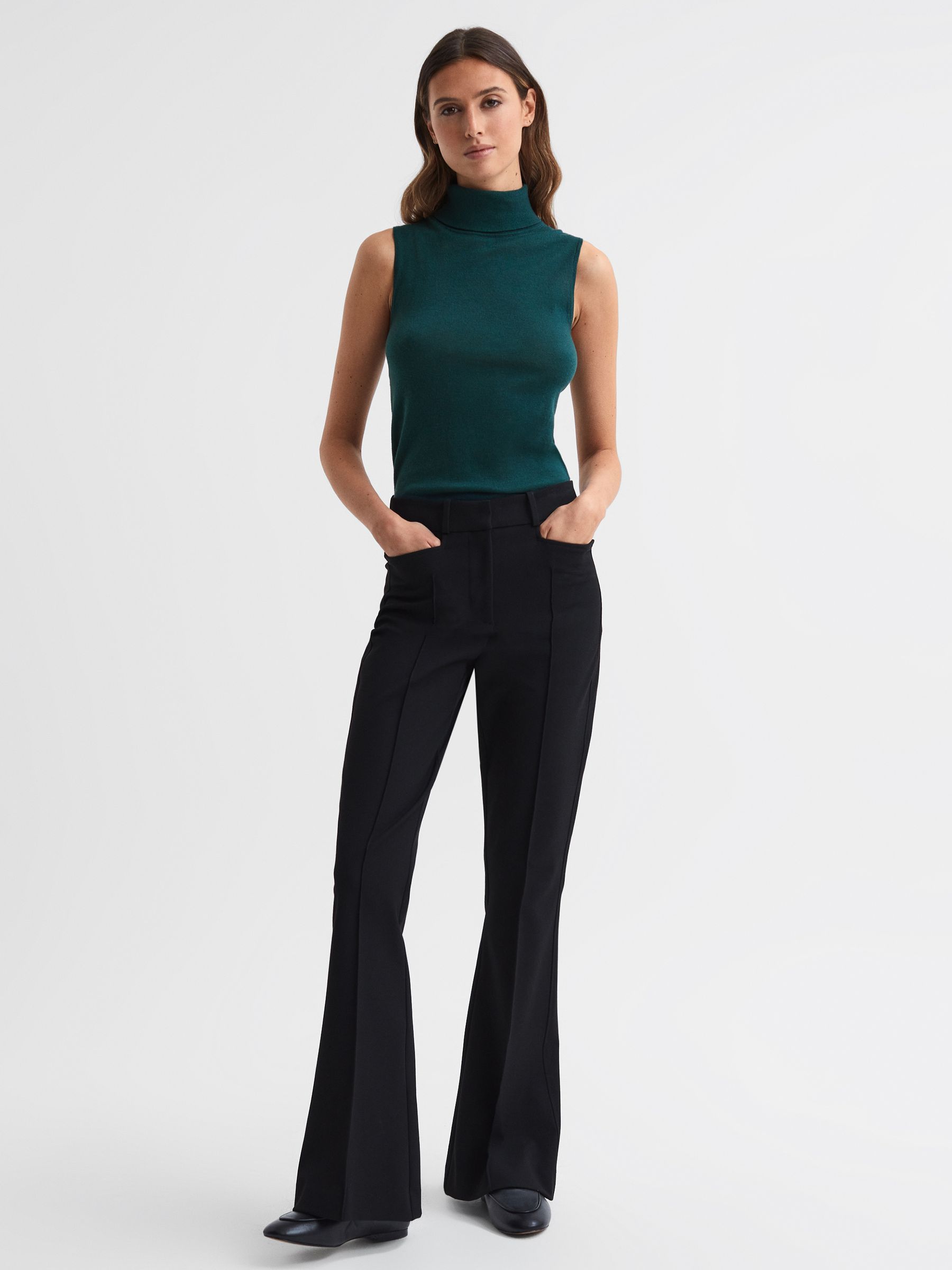 Reiss Merino Wool Sleeveless Roll Neck Top in Dark Teal - REISS