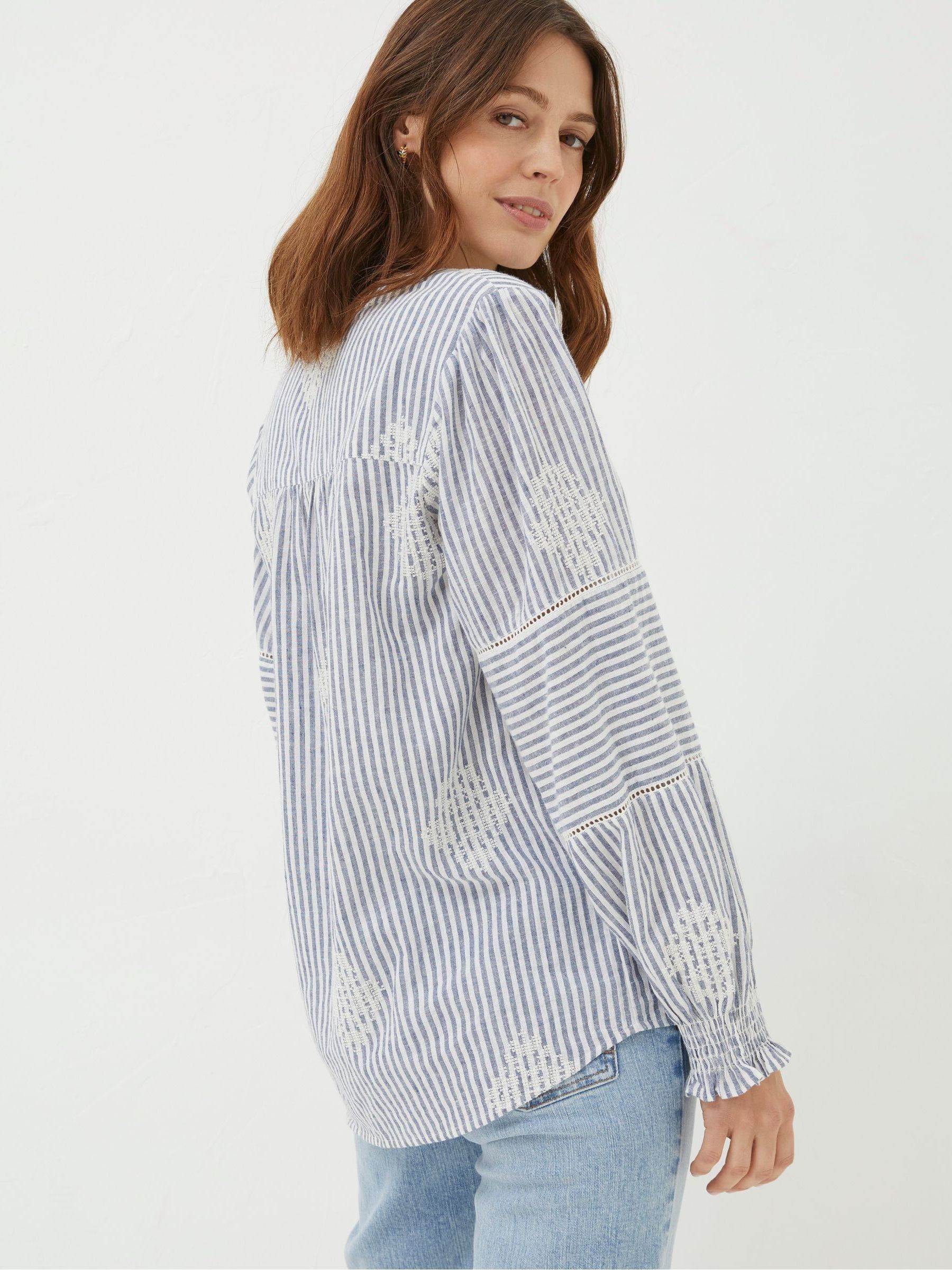 Blue Poppy Stripe Embroidered Blouse | FatFace