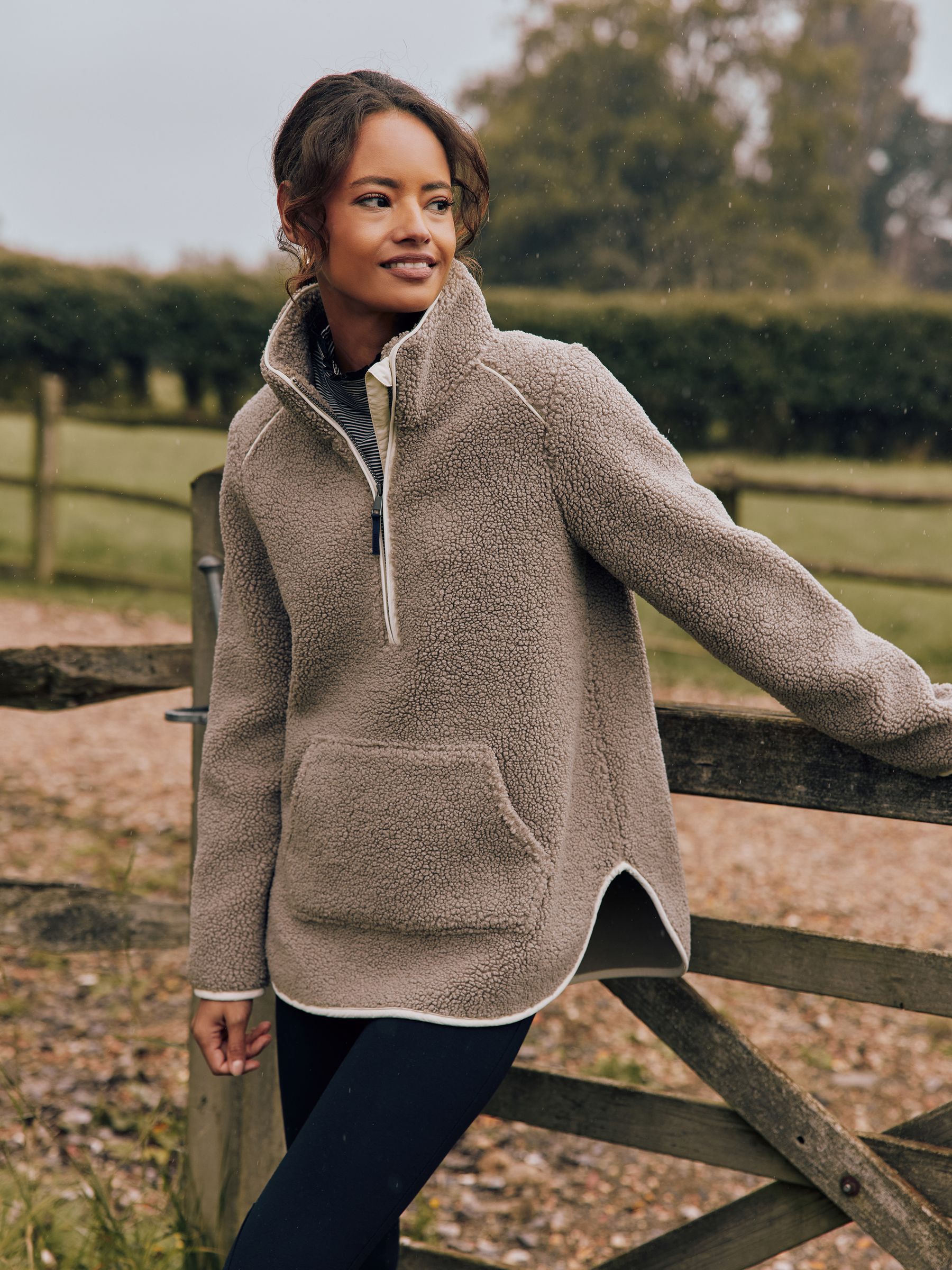 Aldeburgh Grey Half Zip Borg Fleece | Joules