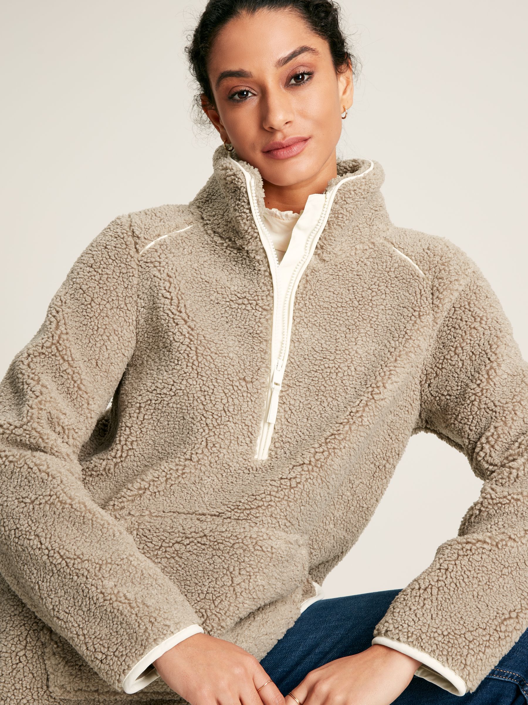 Aldeburgh Grey Half Zip Borg Fleece | Joules