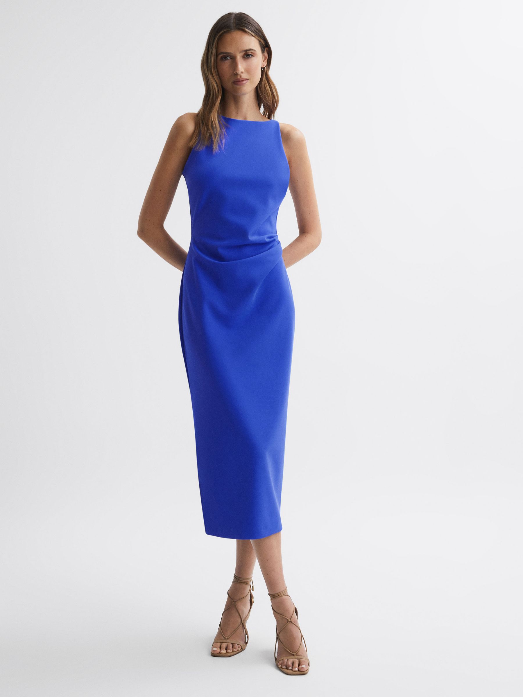 Reiss Bodycon Boat Neck Midi Dress in Blue - REISS