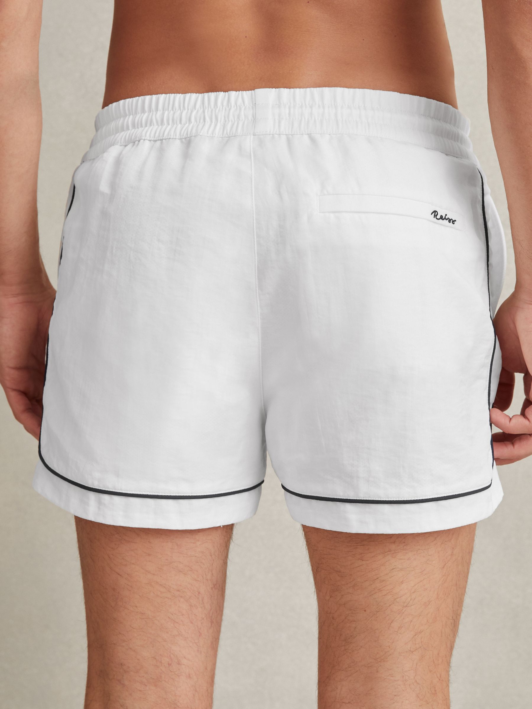 Reiss Piped Drawstring Swim Shorts in White - REISS