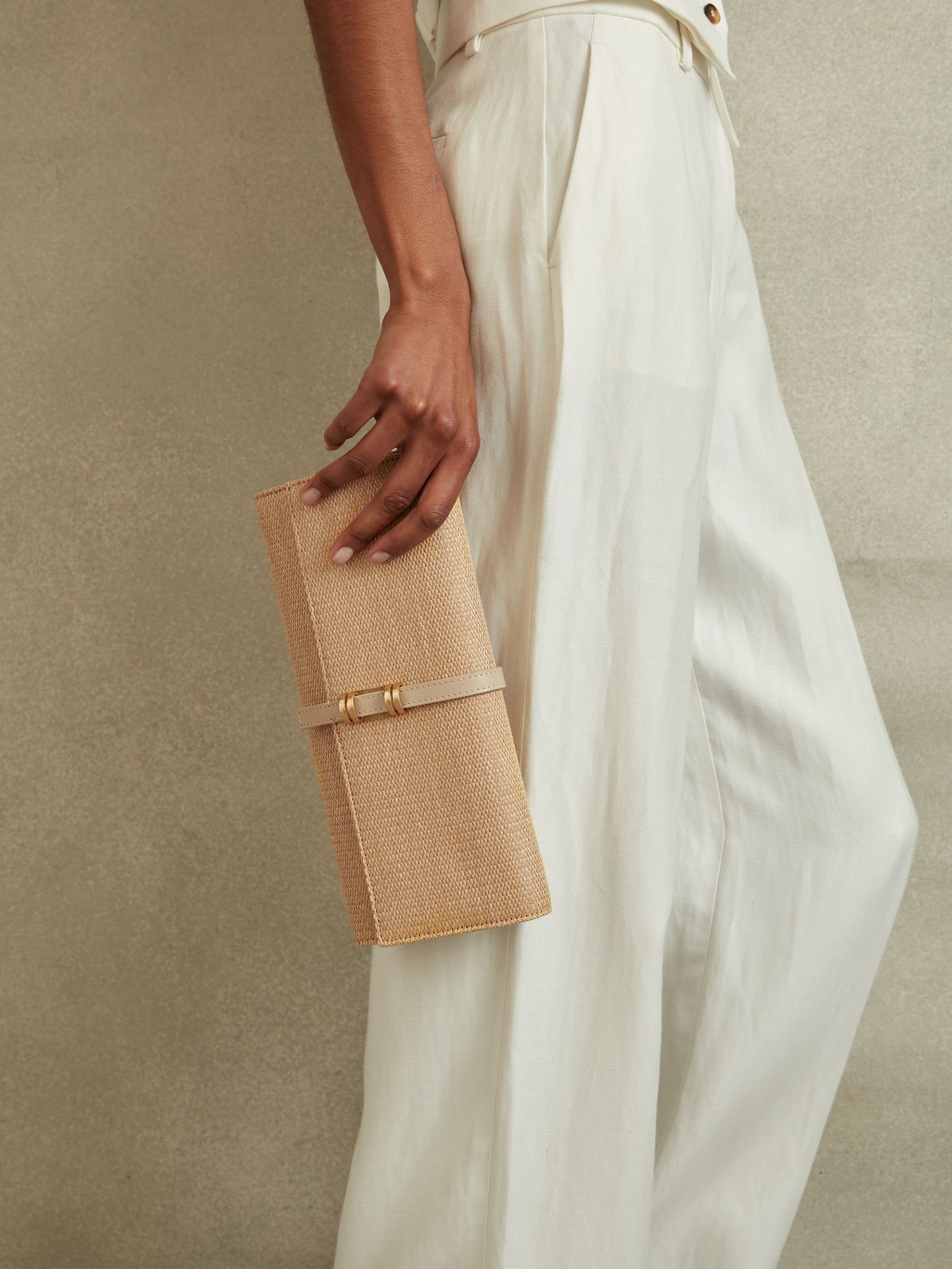 Reiss Raffia Baguette Clutch Bag in Natural - REISS