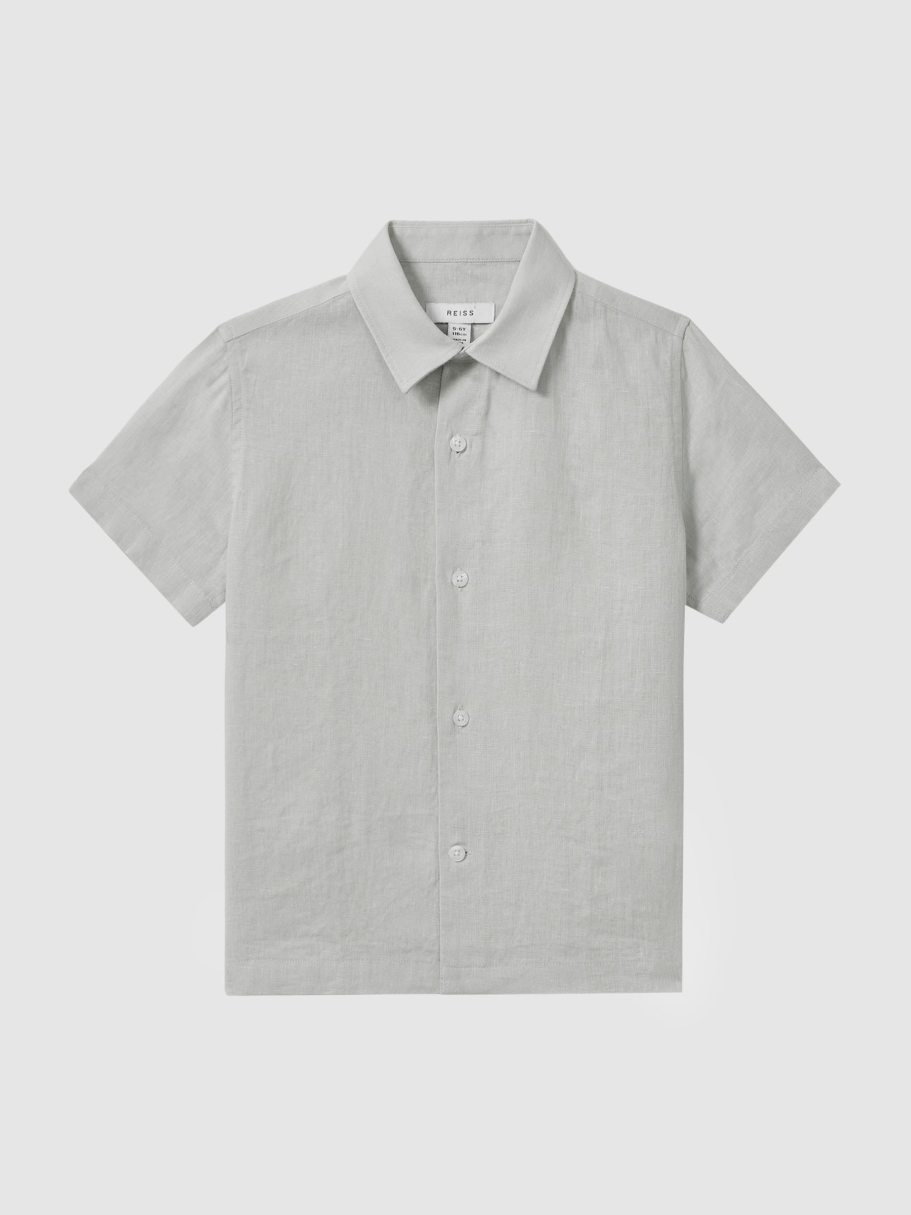 Reiss Short Sleeve Linen Shirt in Light Sage Green - REISS