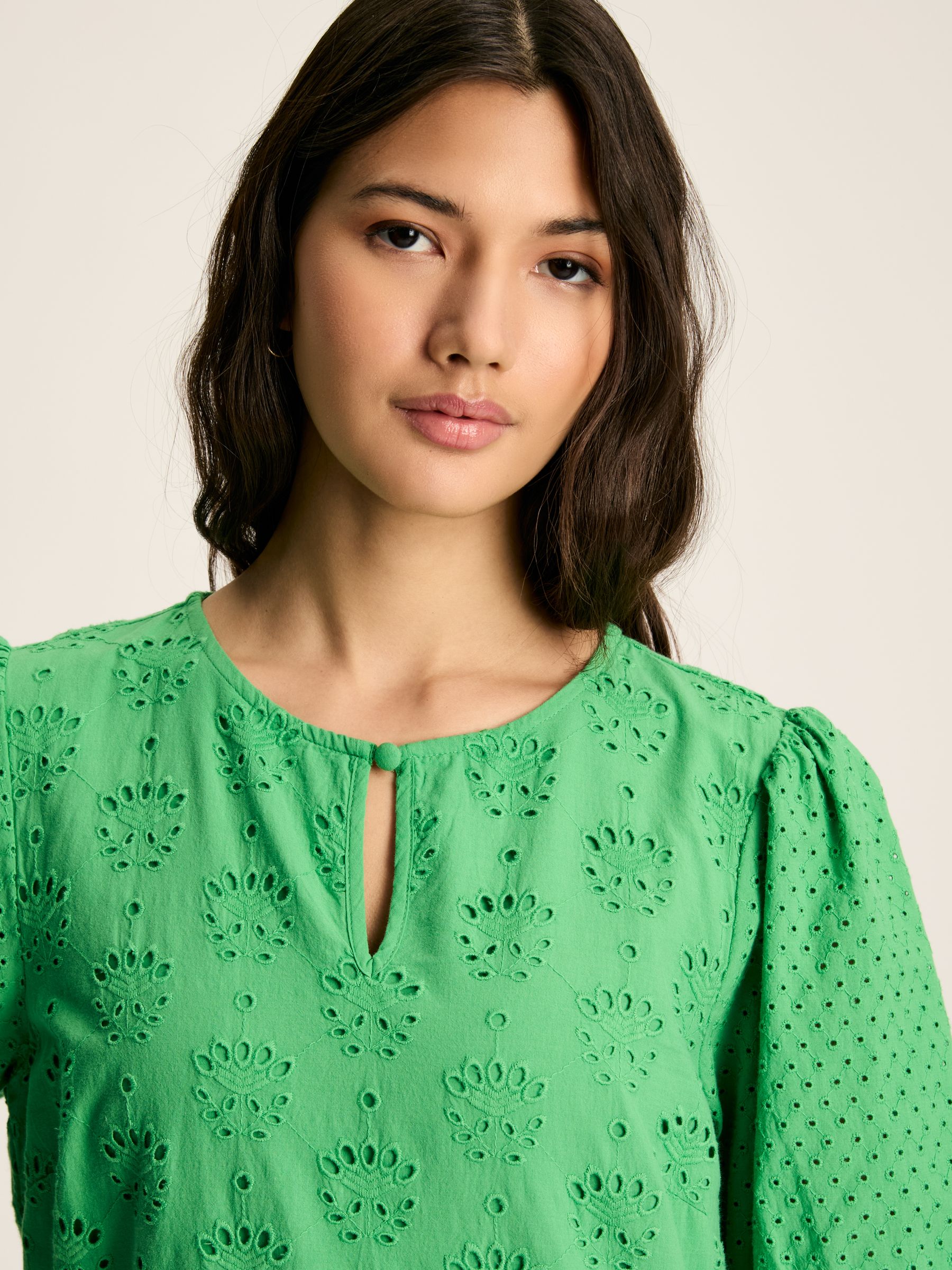 Isabel Green Cotton Broderie Dress | Joules