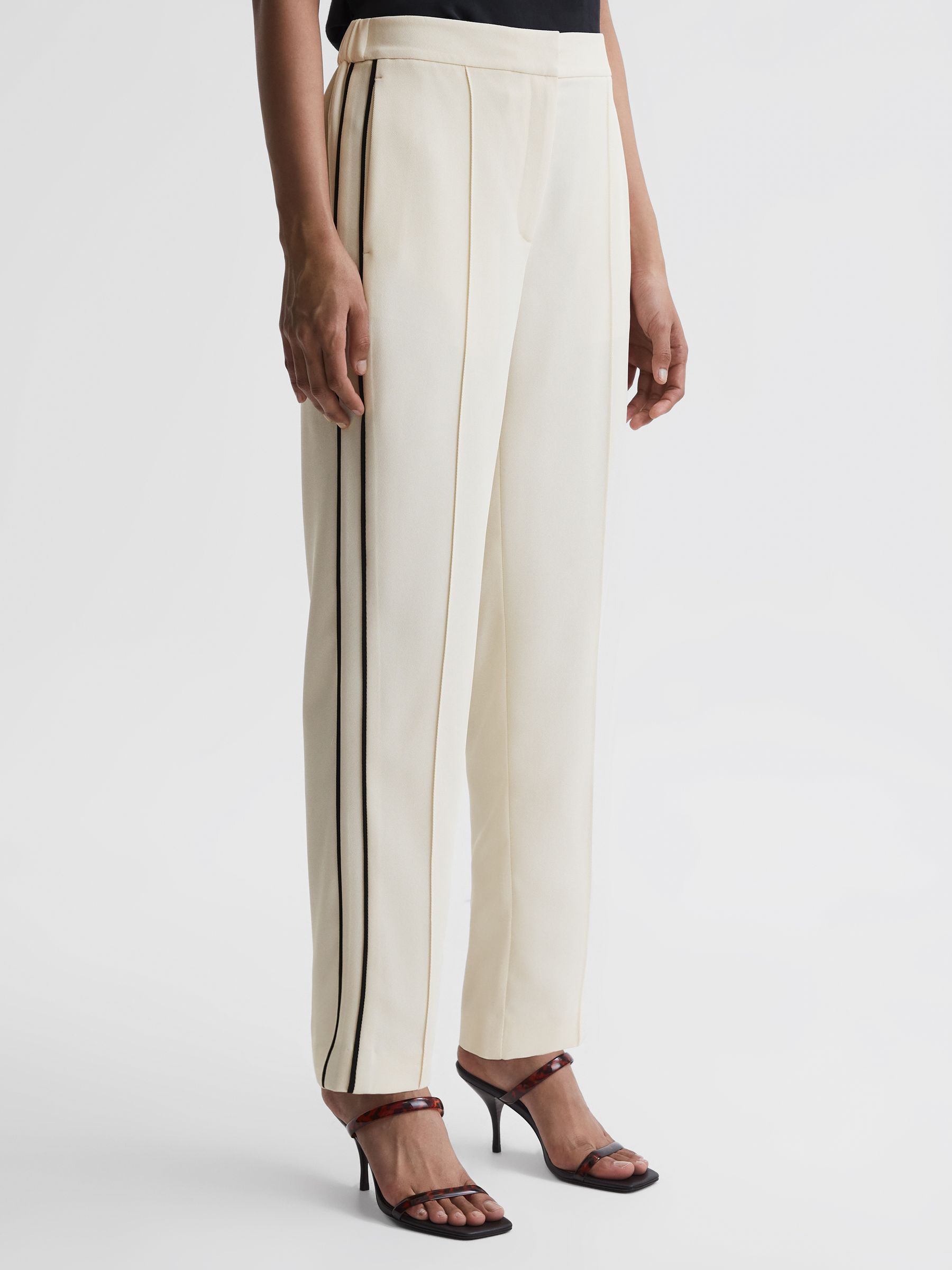 Reiss Tapered Fit Side Stripe Trousers in Cream - REISS
