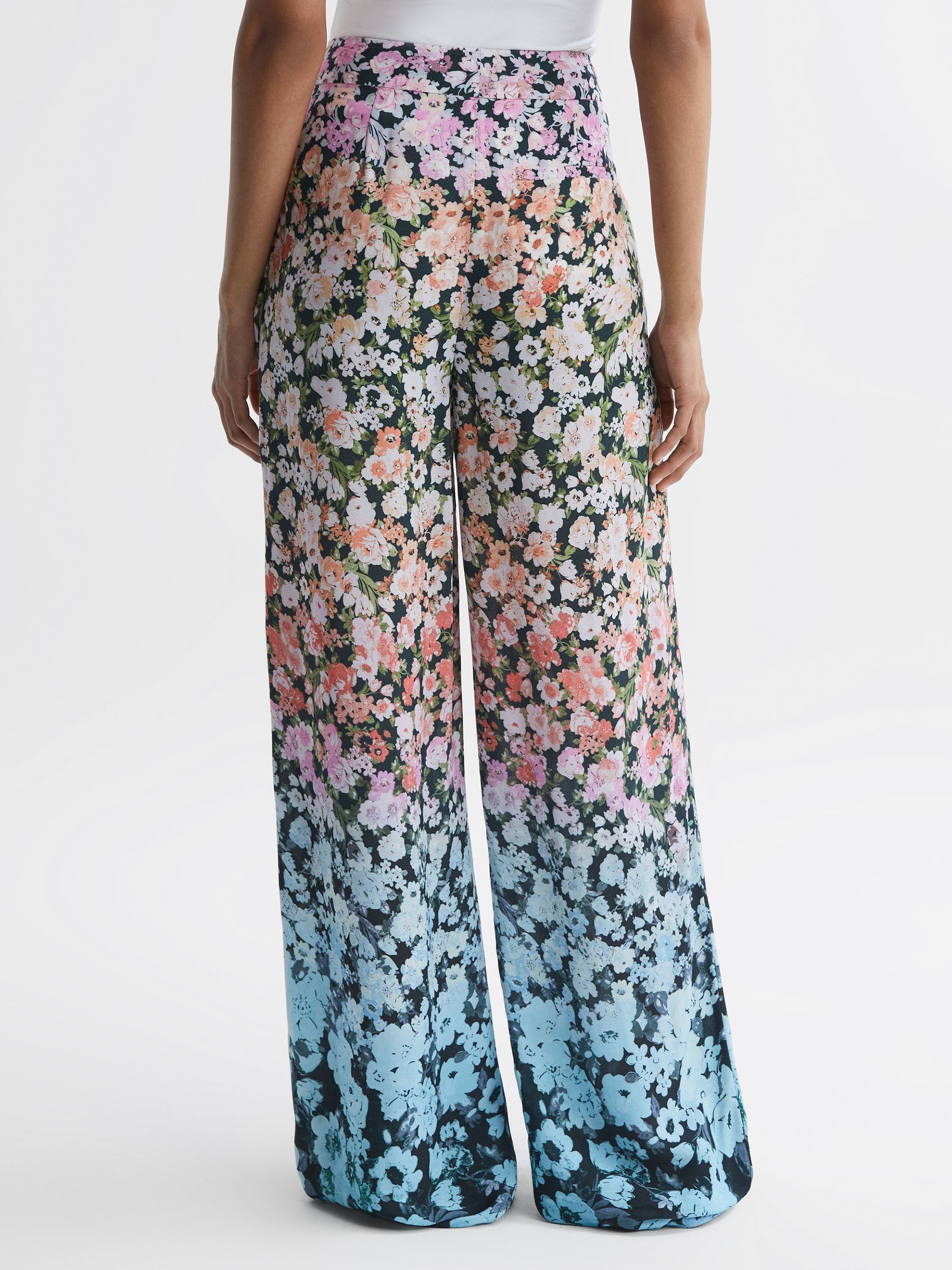 Reiss Floral Print Wide Leg Trousers in Multi - REISS