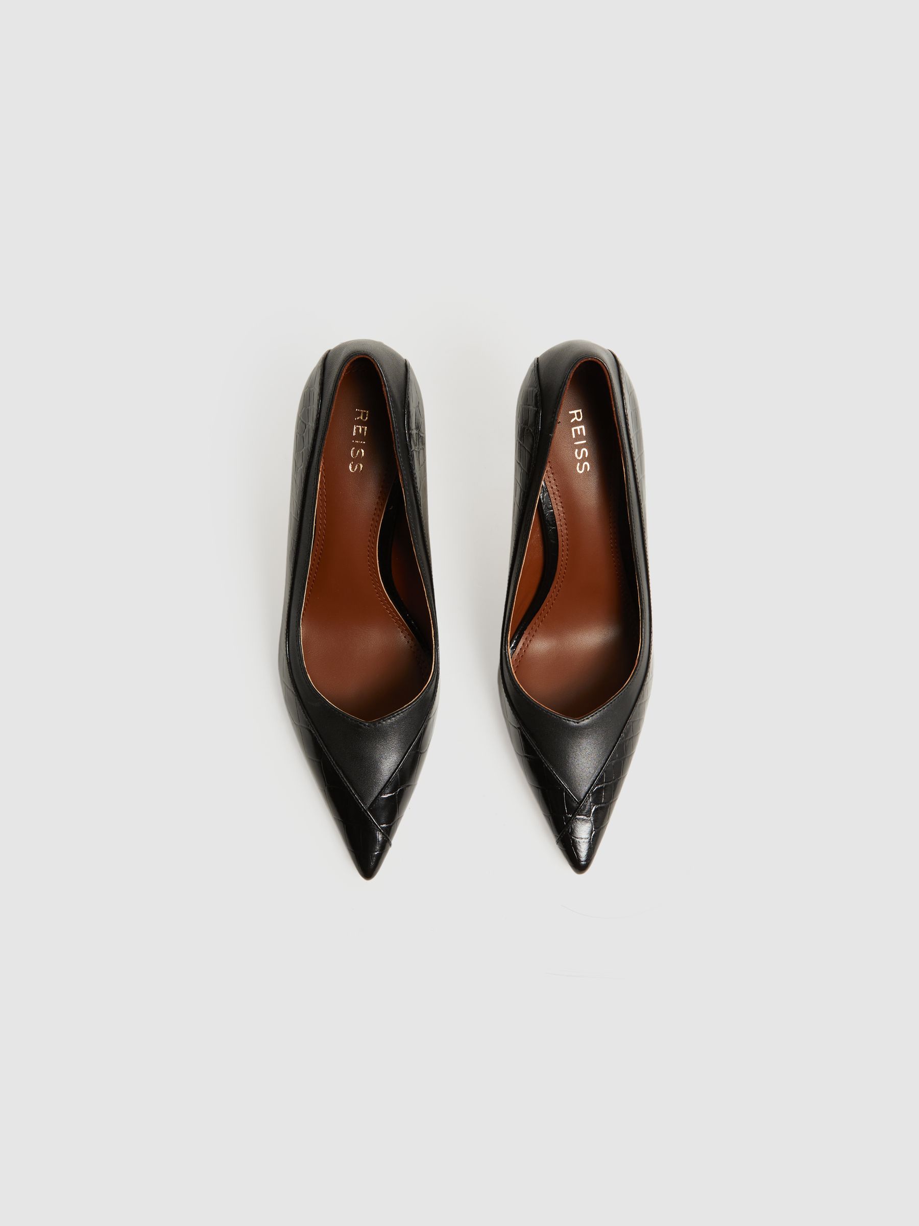 Reiss Leather Contrast Court Shoes in Black - REISS