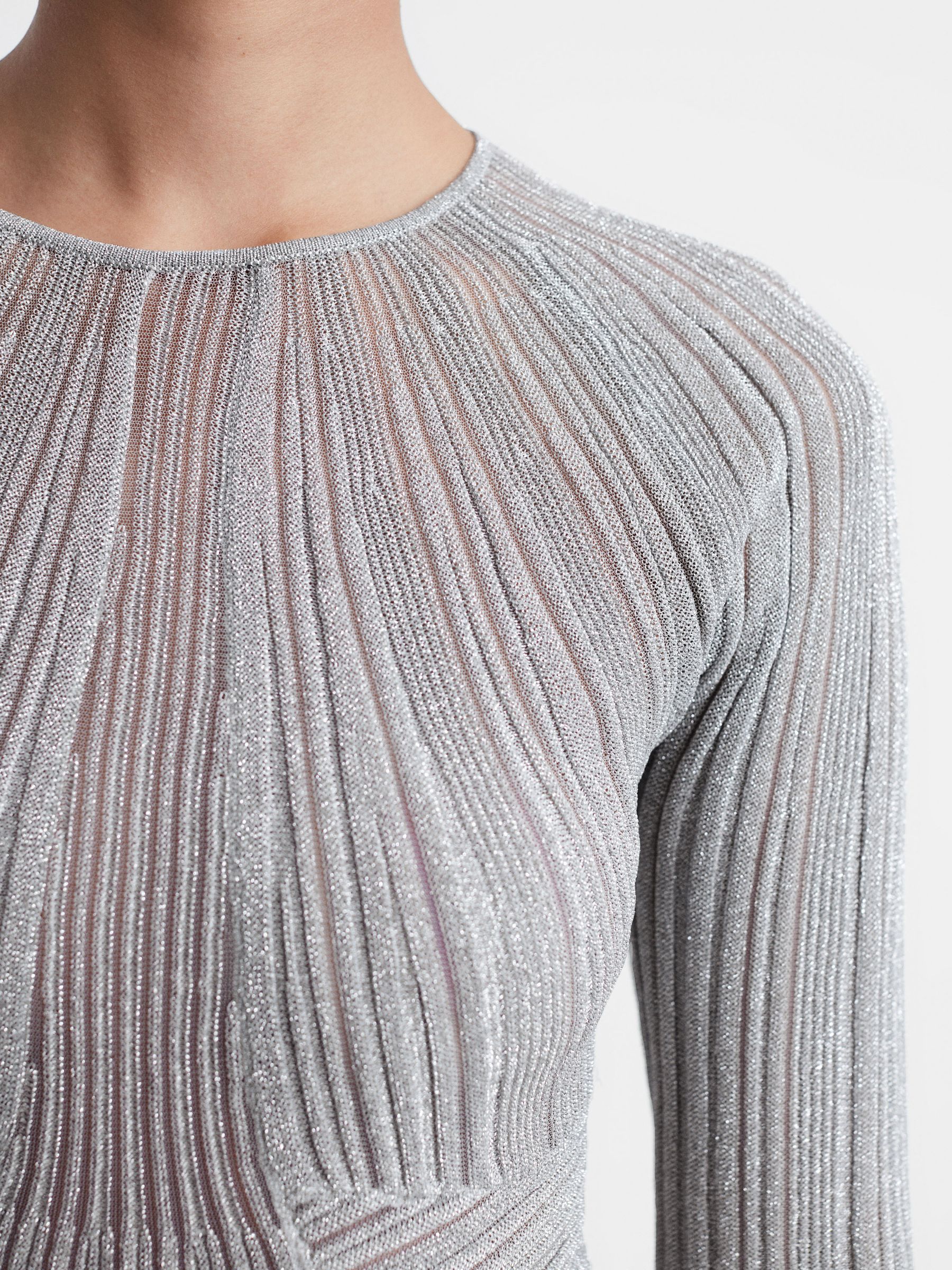 Reiss Metallic Sheer Striped Top in Silver - REISS