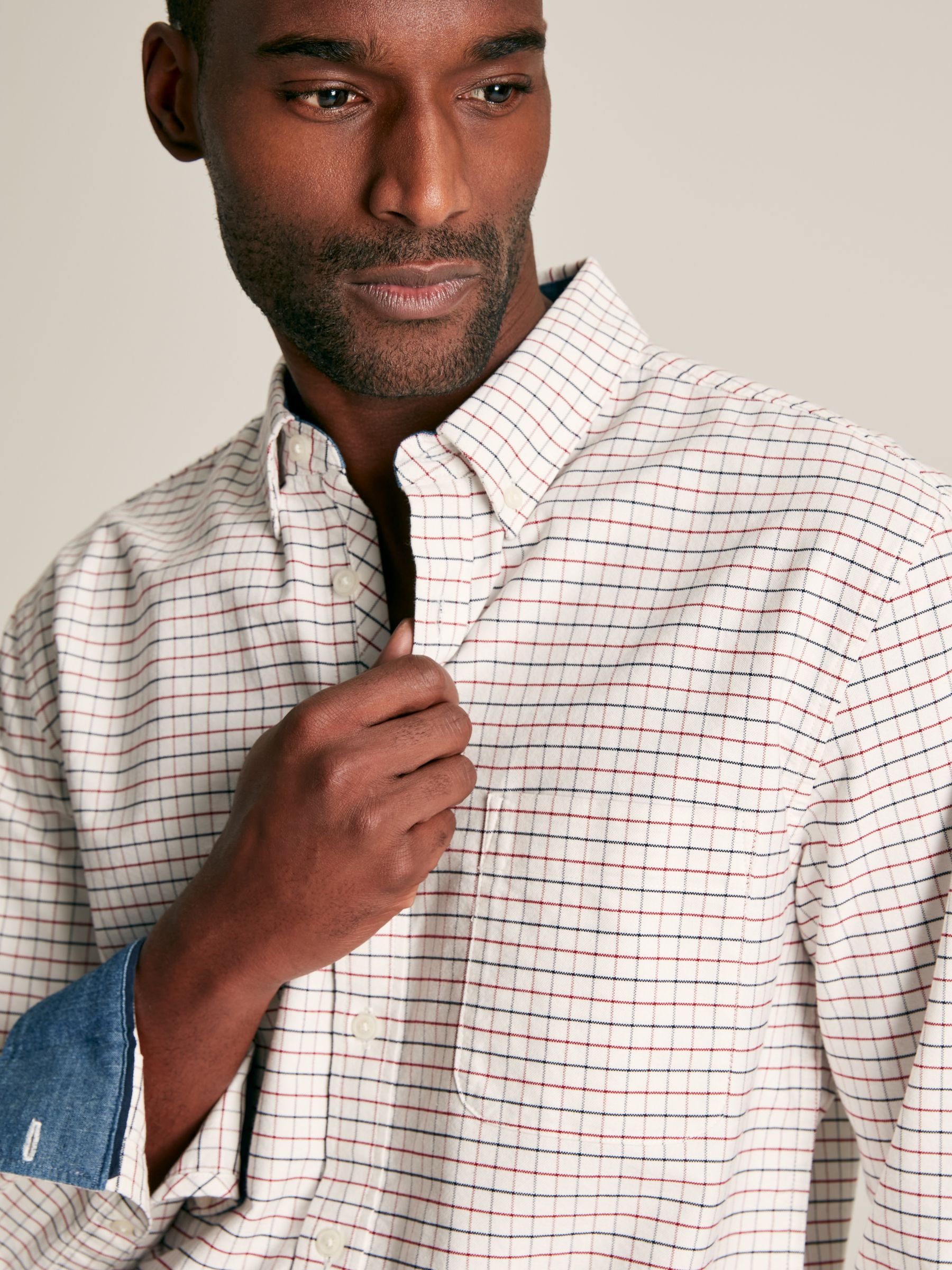 Welford Cream/Red Cotton Check Shirt | Joules