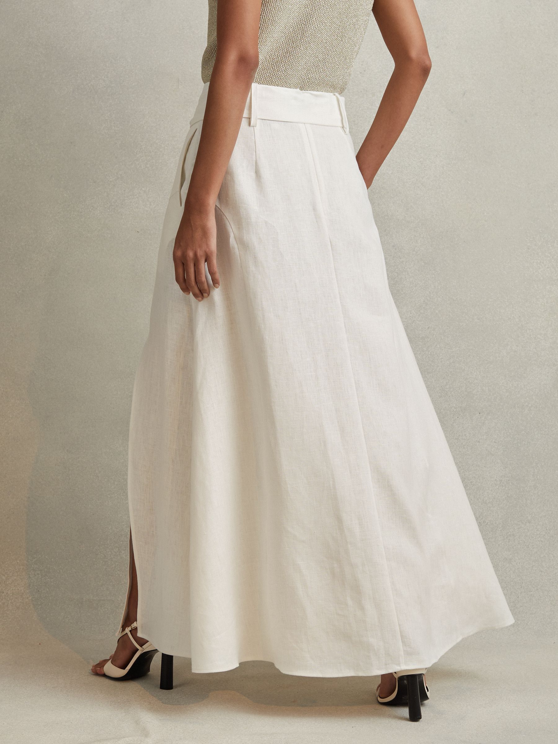 Reiss High Rise Linen Maxi Skirt in White - REISS