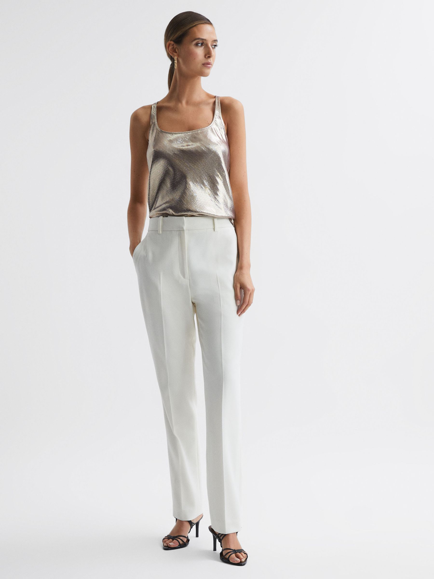 Reiss Metallic Scoop Neck Racerback Vest in Gold - REISS