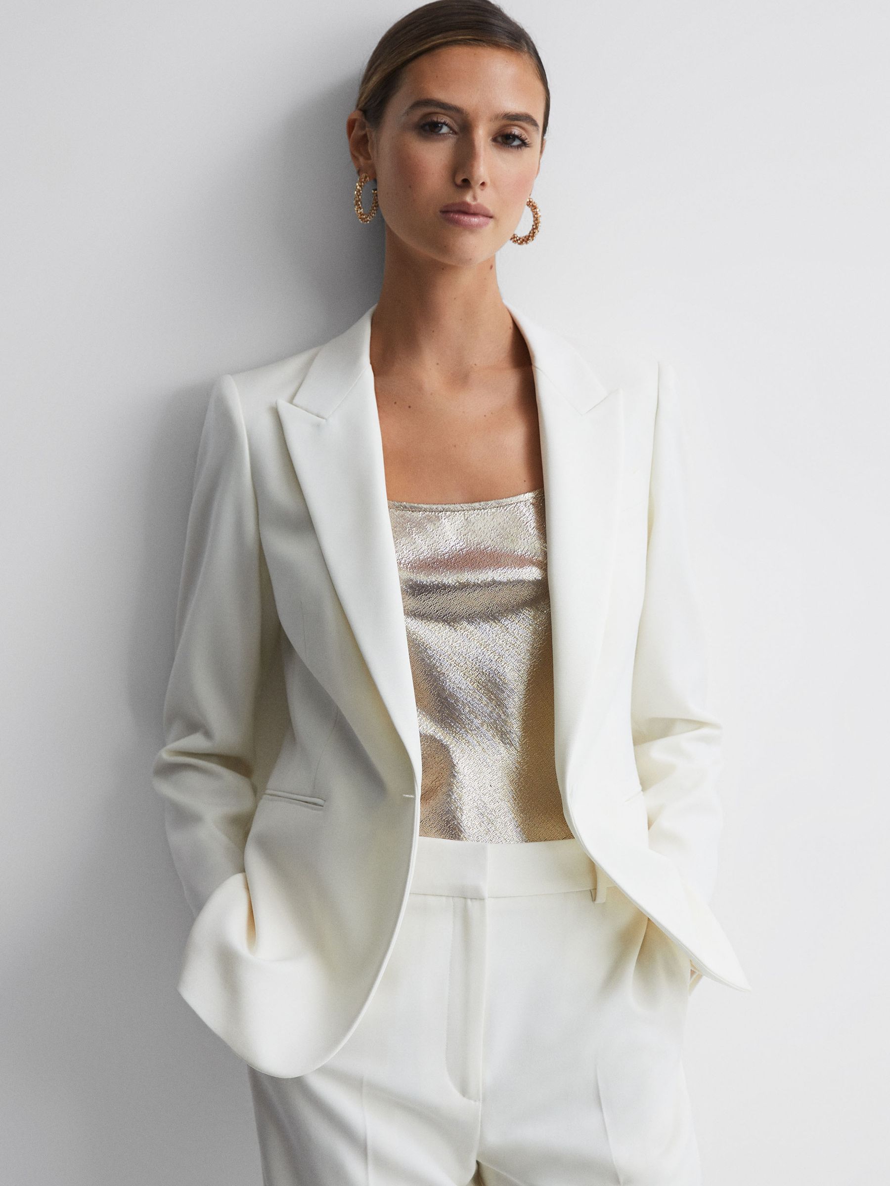 Reiss Metallic Scoop Neck Racerback Vest in Gold - REISS