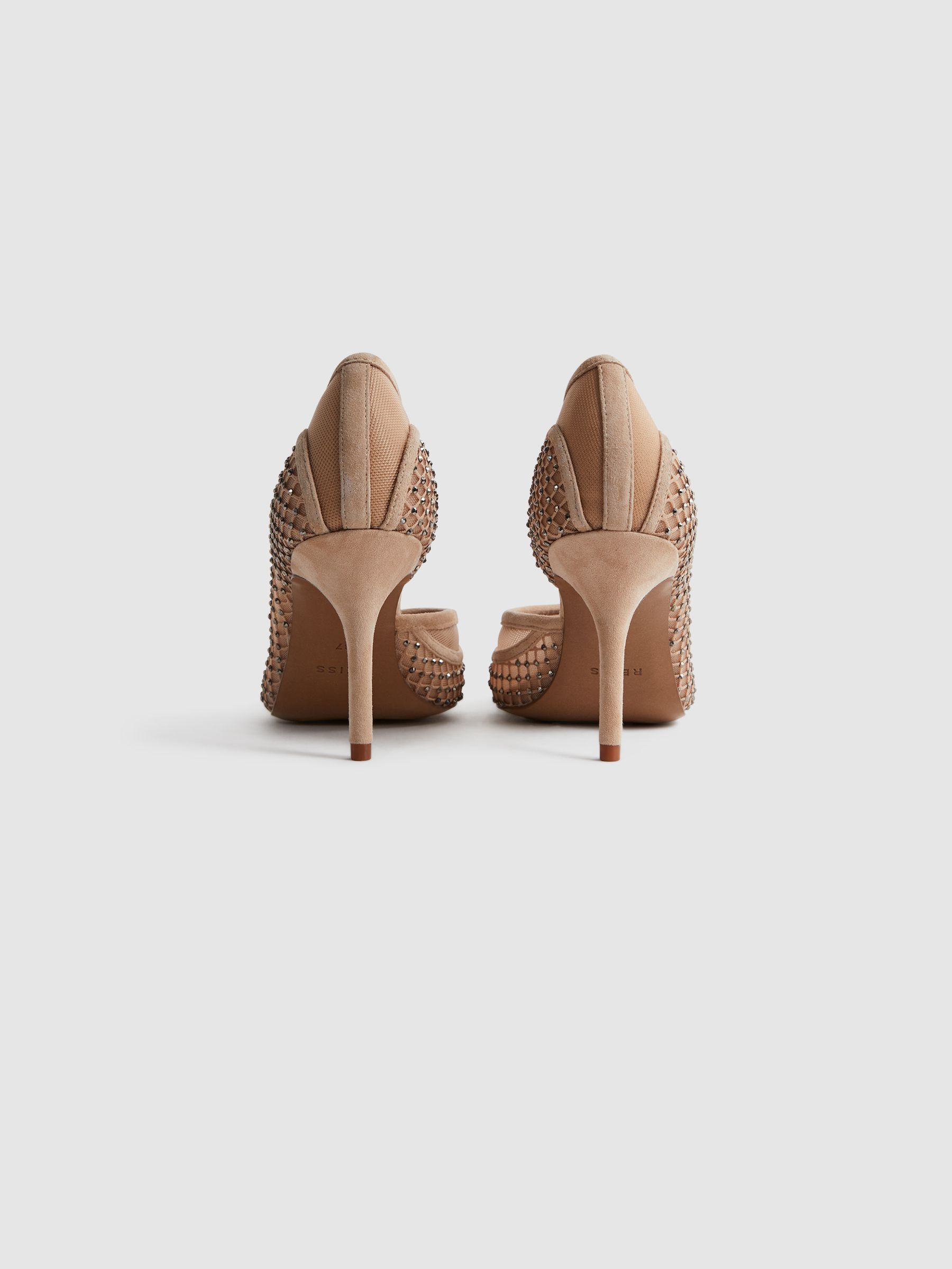 Reiss Embellished Mesh Court Shoes in Nude | REISS
