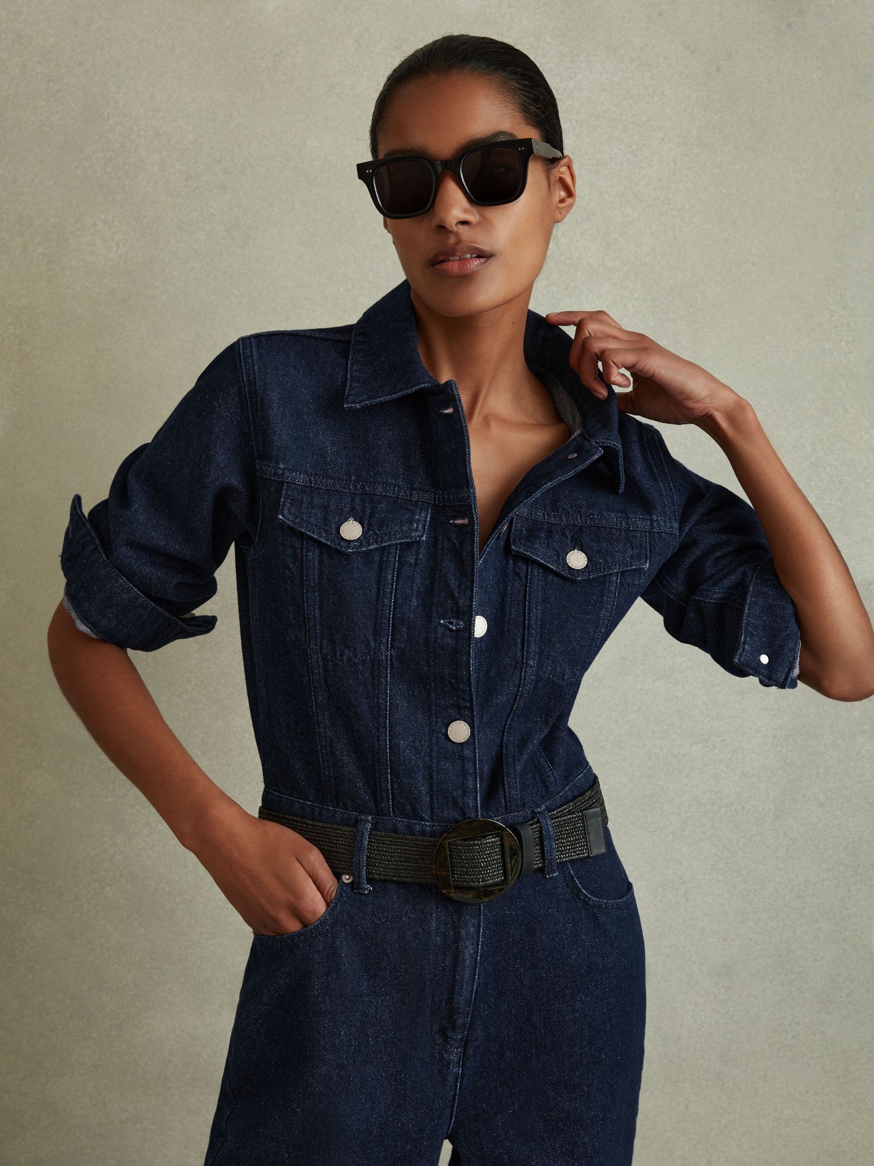 Reiss Relaxed Denim Jumpsuit in Indigo | REISS