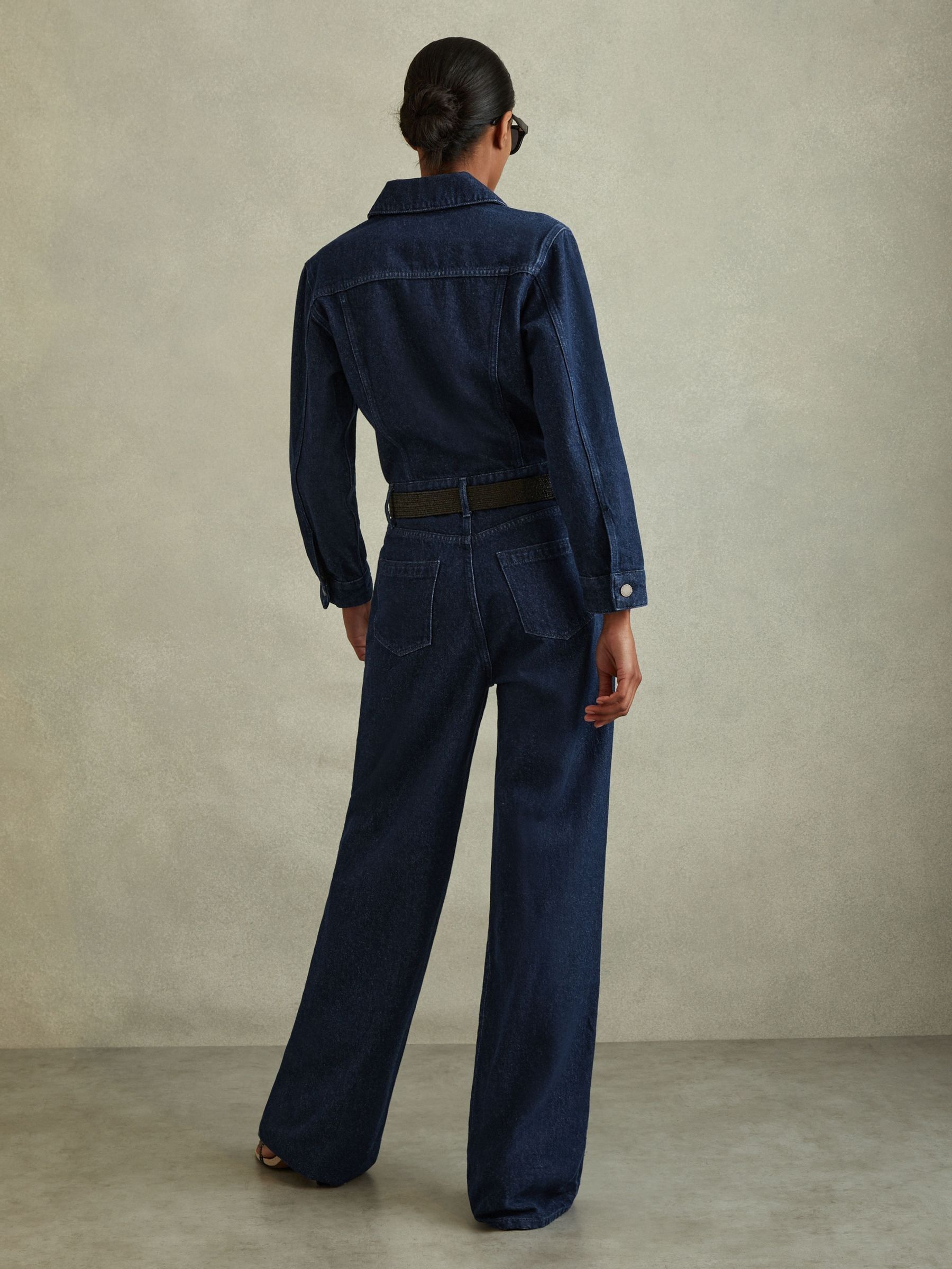 Reiss Relaxed Denim Jumpsuit in Indigo | REISS