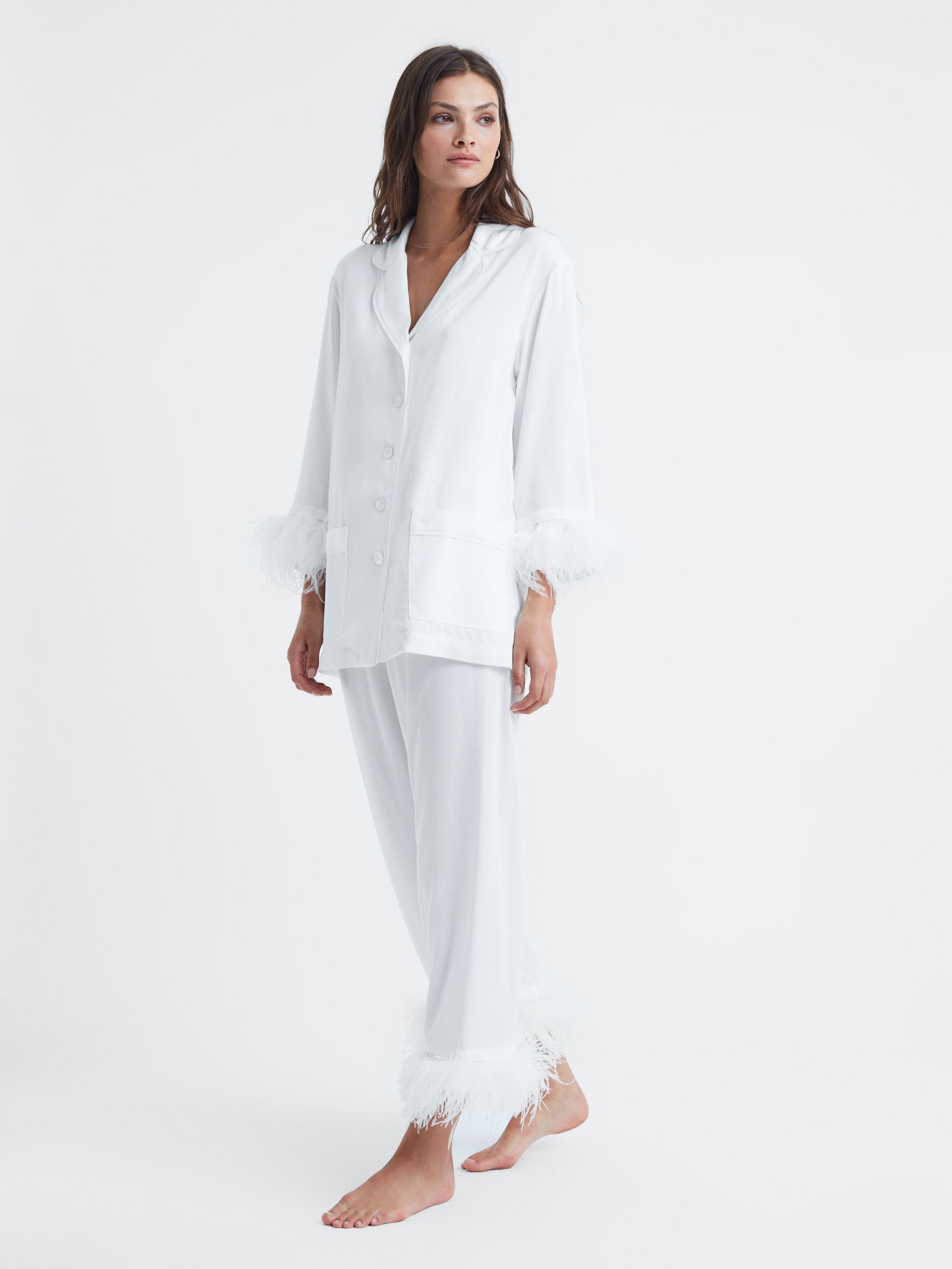 Reiss Sleeper Detachable Feather Pyjama Set in White - REISS