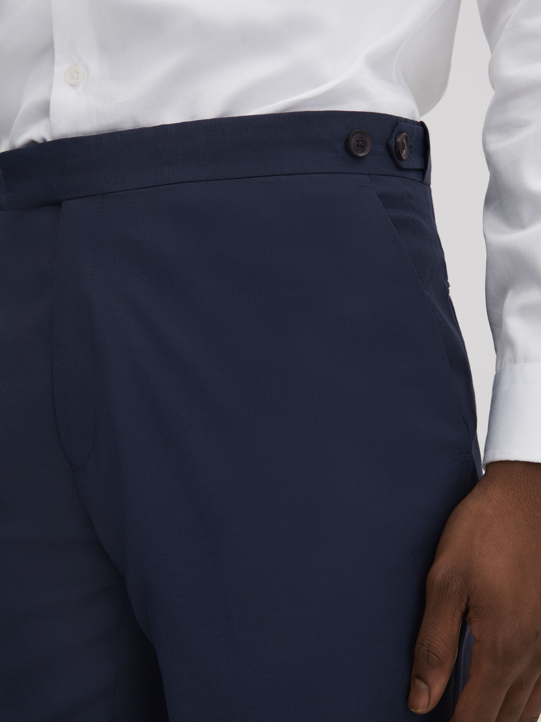 Reiss Destiny Navy Wool Side Adjuster Regular Fit Trousers - REISS
