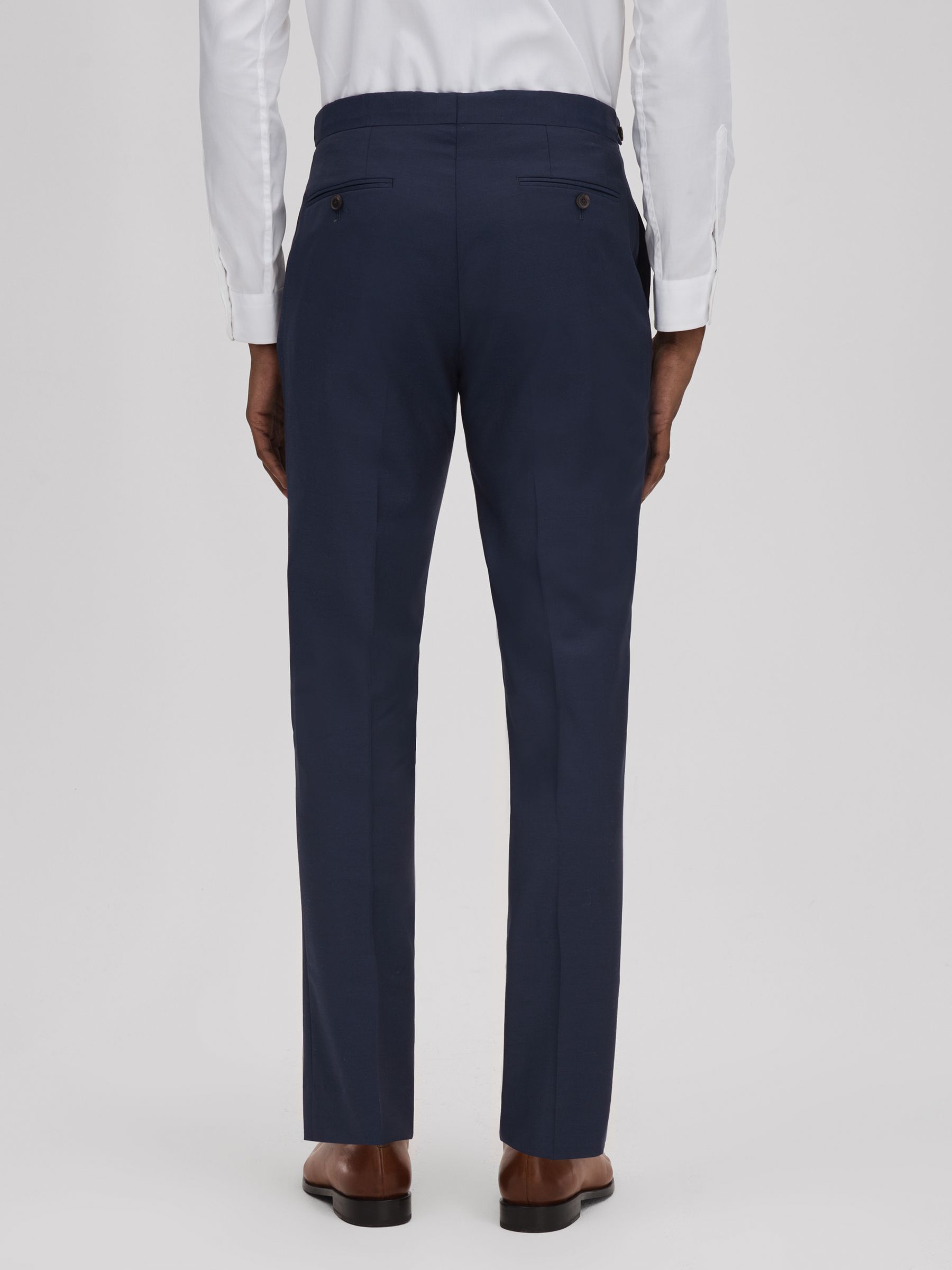 Reiss Destiny Navy Wool Side Adjuster Regular Fit Trousers - REISS