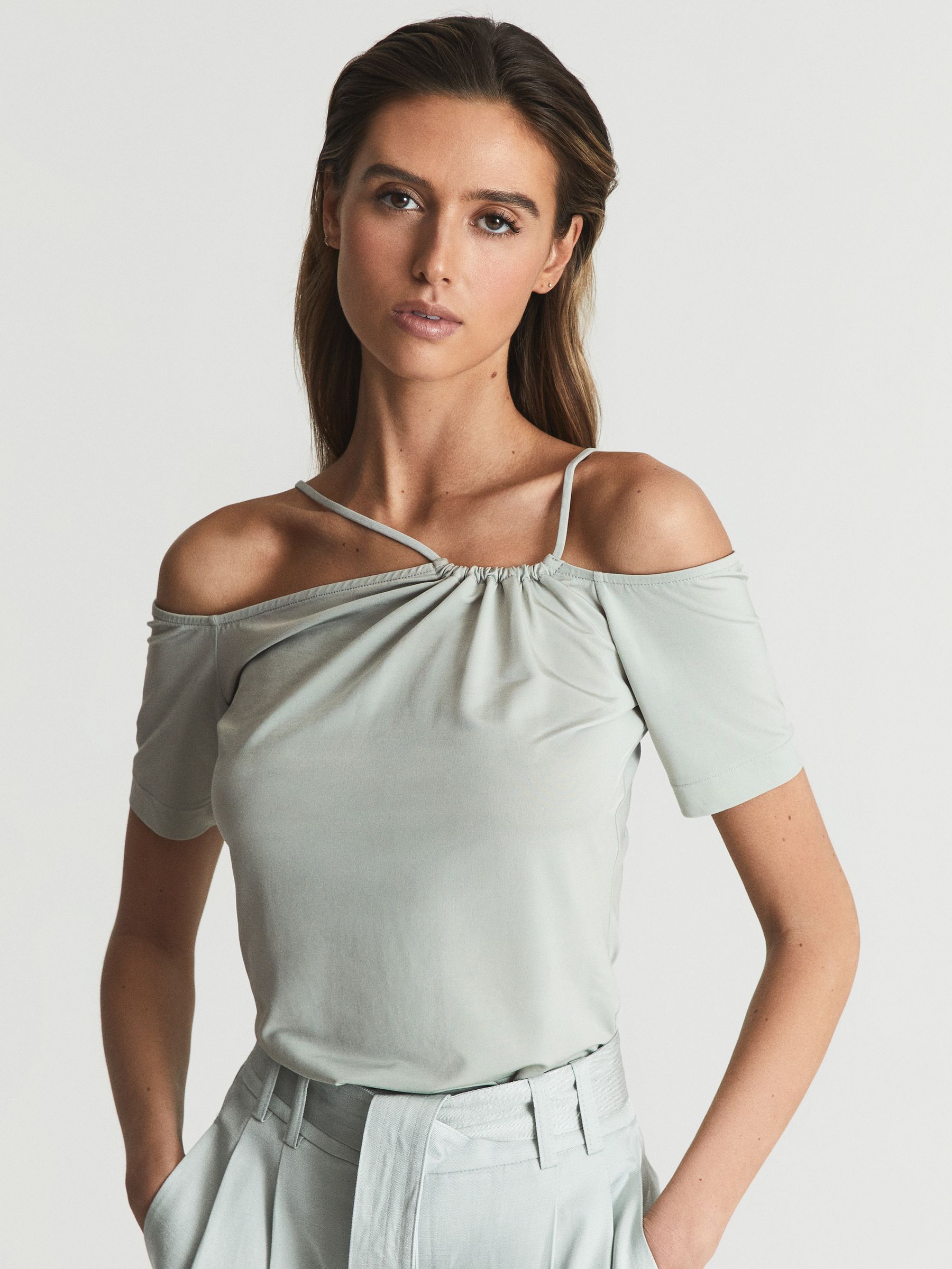 Reiss Off-Shoulder Strap Top in Mint | REISS