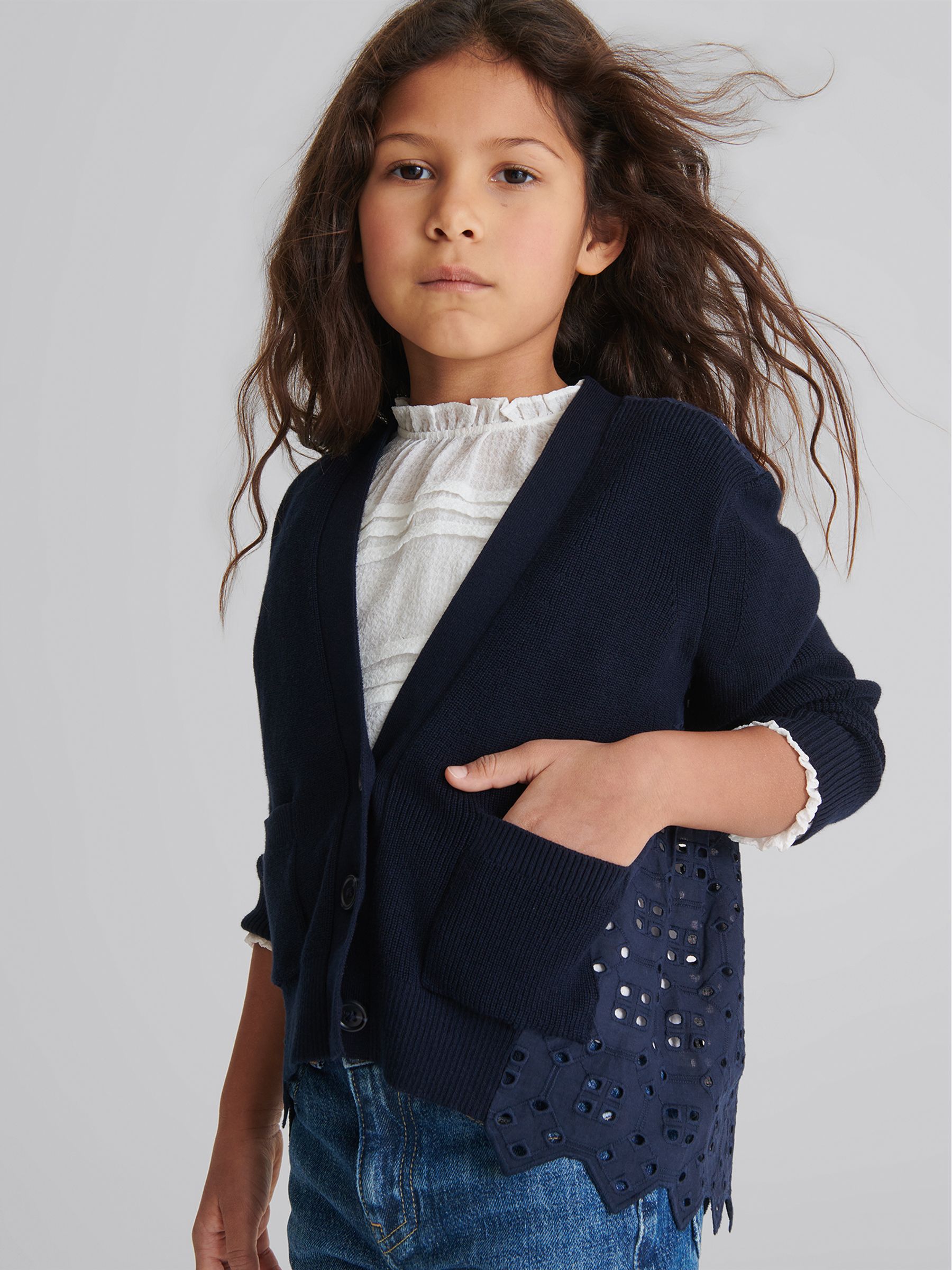Reiss Hybrid Cardigan in Navy - REISS