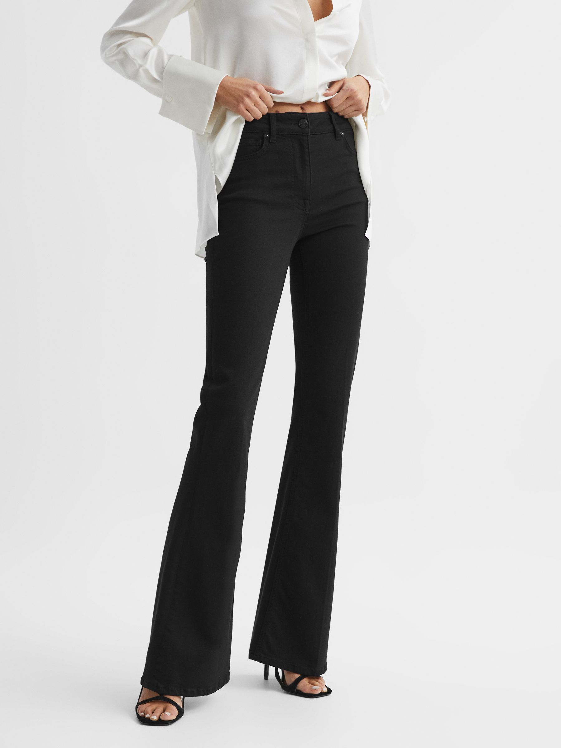 Reiss High Rise Skinny Flared Jeans in Black - REISS