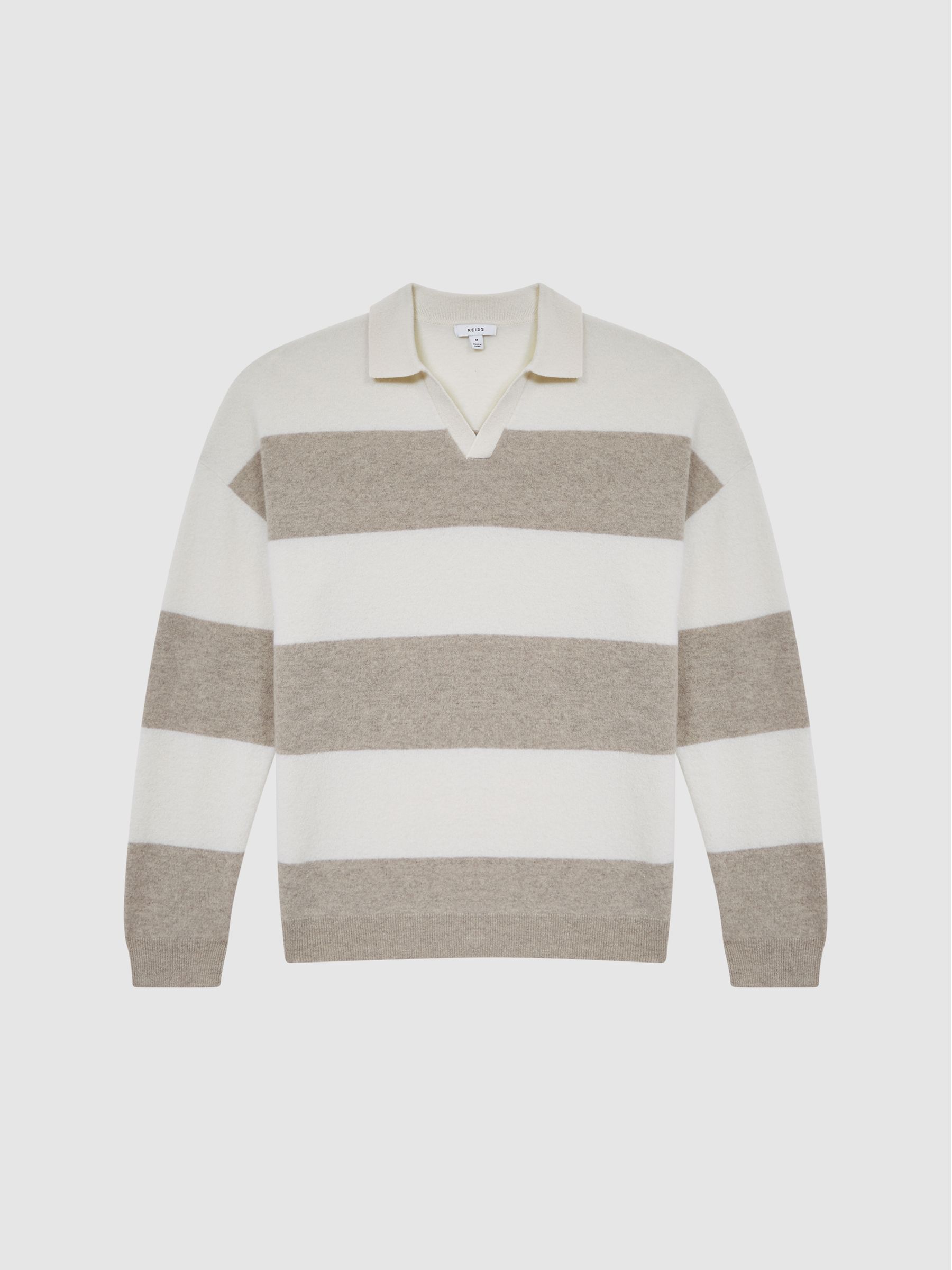Reiss Striped Wool Rugby Shirt in Heather / Ecru | REISS