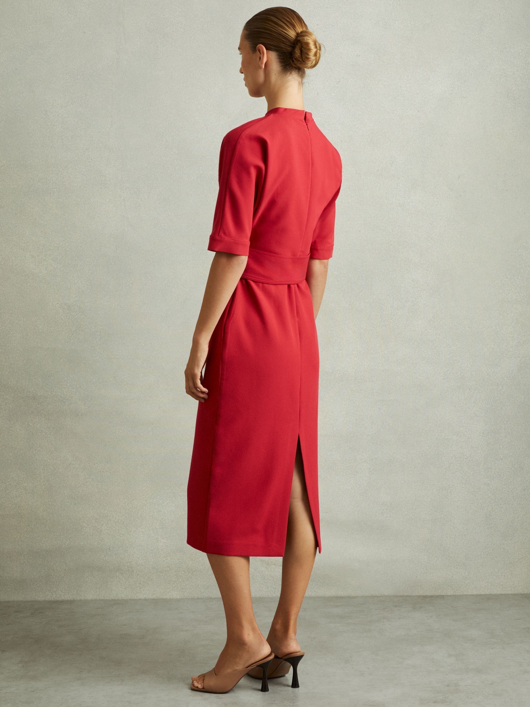 Reiss Belted Midi Dress in Red - REISS