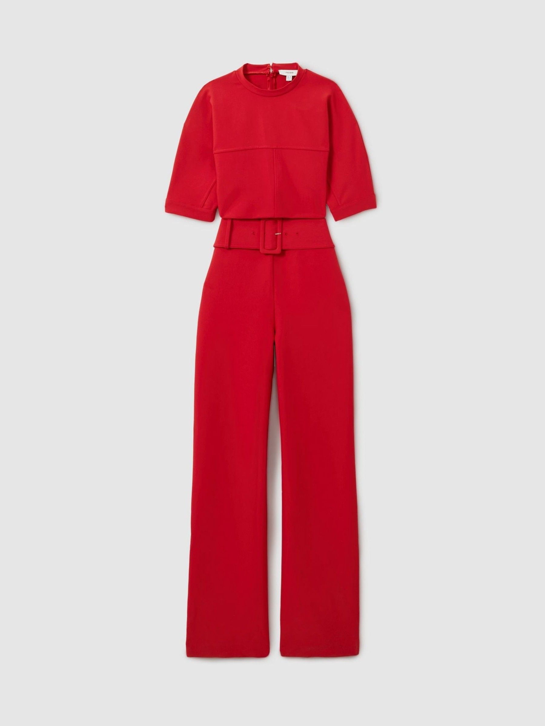 Reiss Wide Leg Belted Jumpsuit in Red - REISS