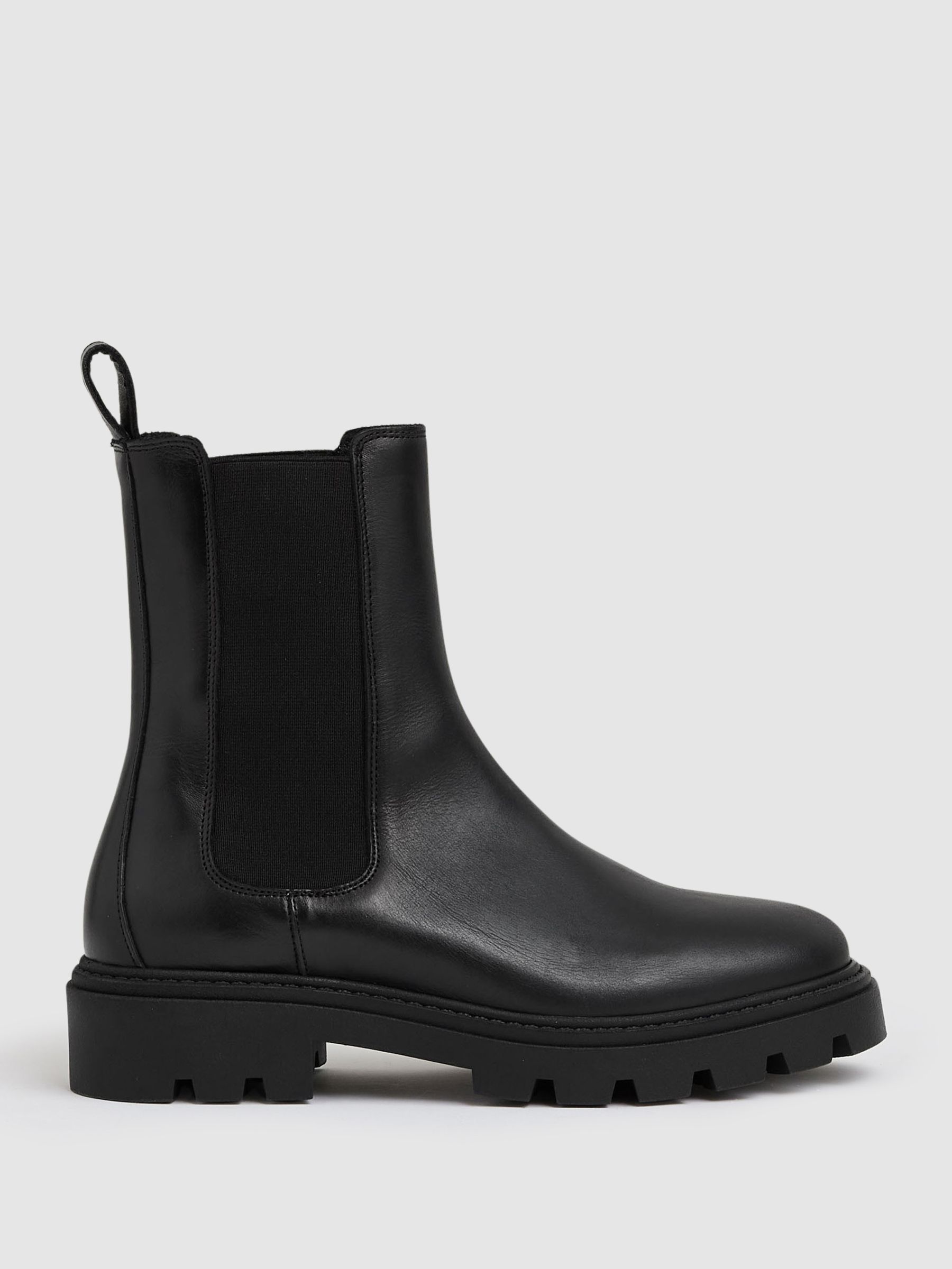Reiss Leather Cleated Sole Chelsea Boots in Black - REISS