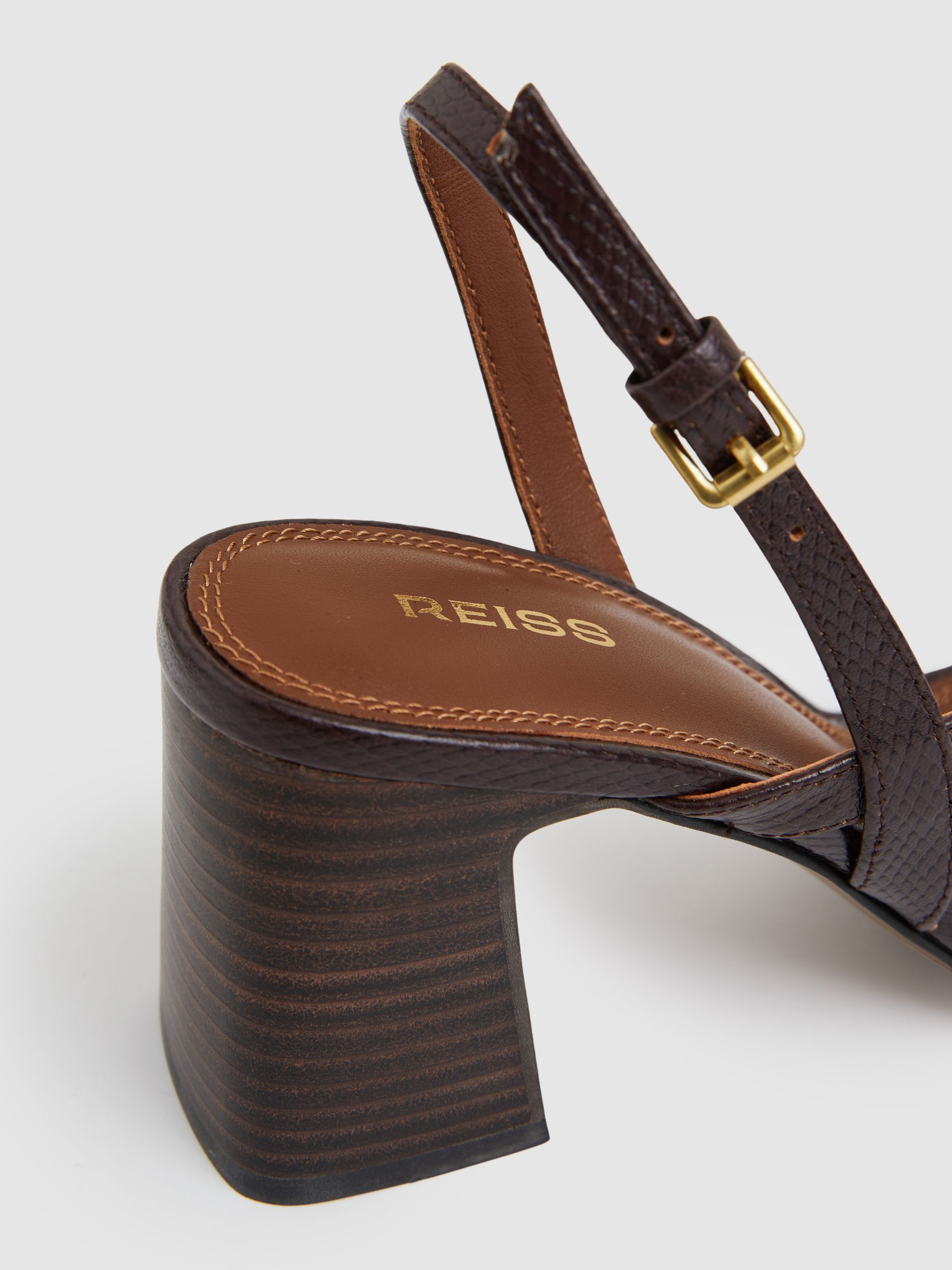 Reiss Strappy Leather Heeled Sandals in Chocolate - REISS