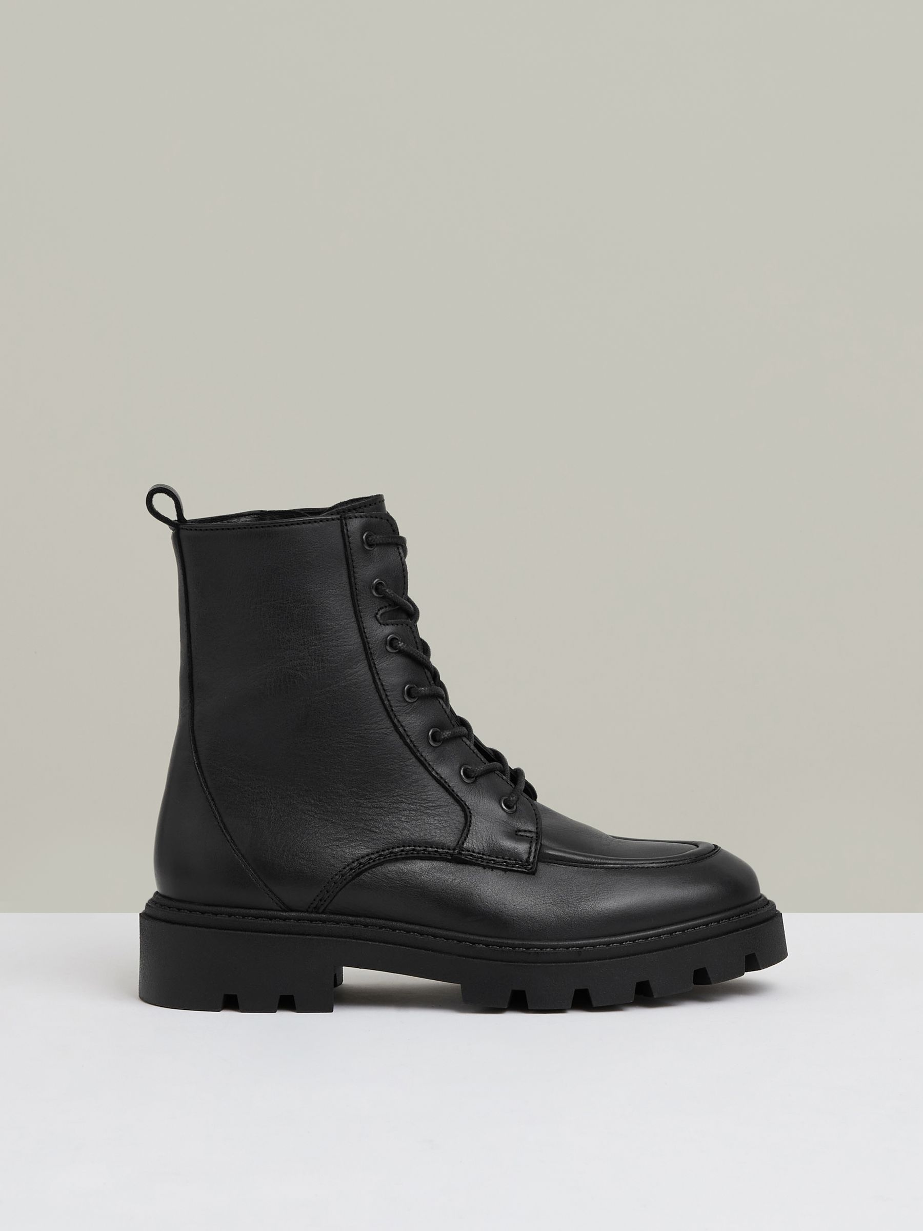 Reiss Leather Lace-Up Boots in Black | REISS
