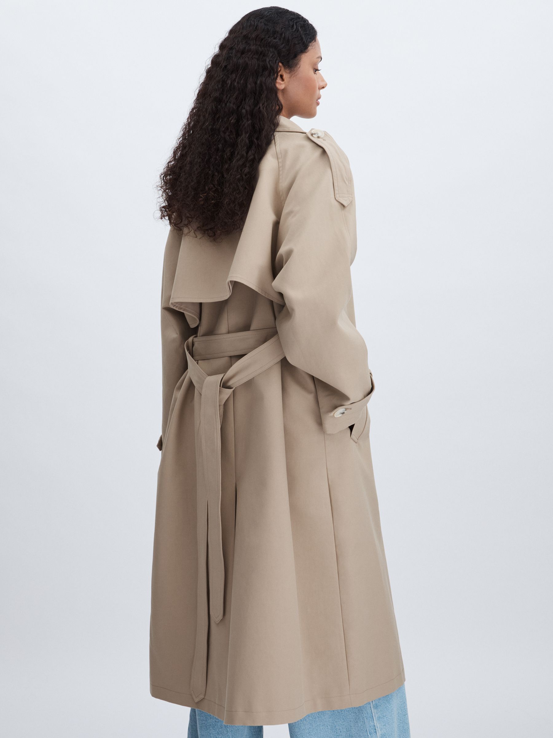 Reiss Meotine Cotton-Canvas Double-Breasted Trench Coat in Beige - REISS