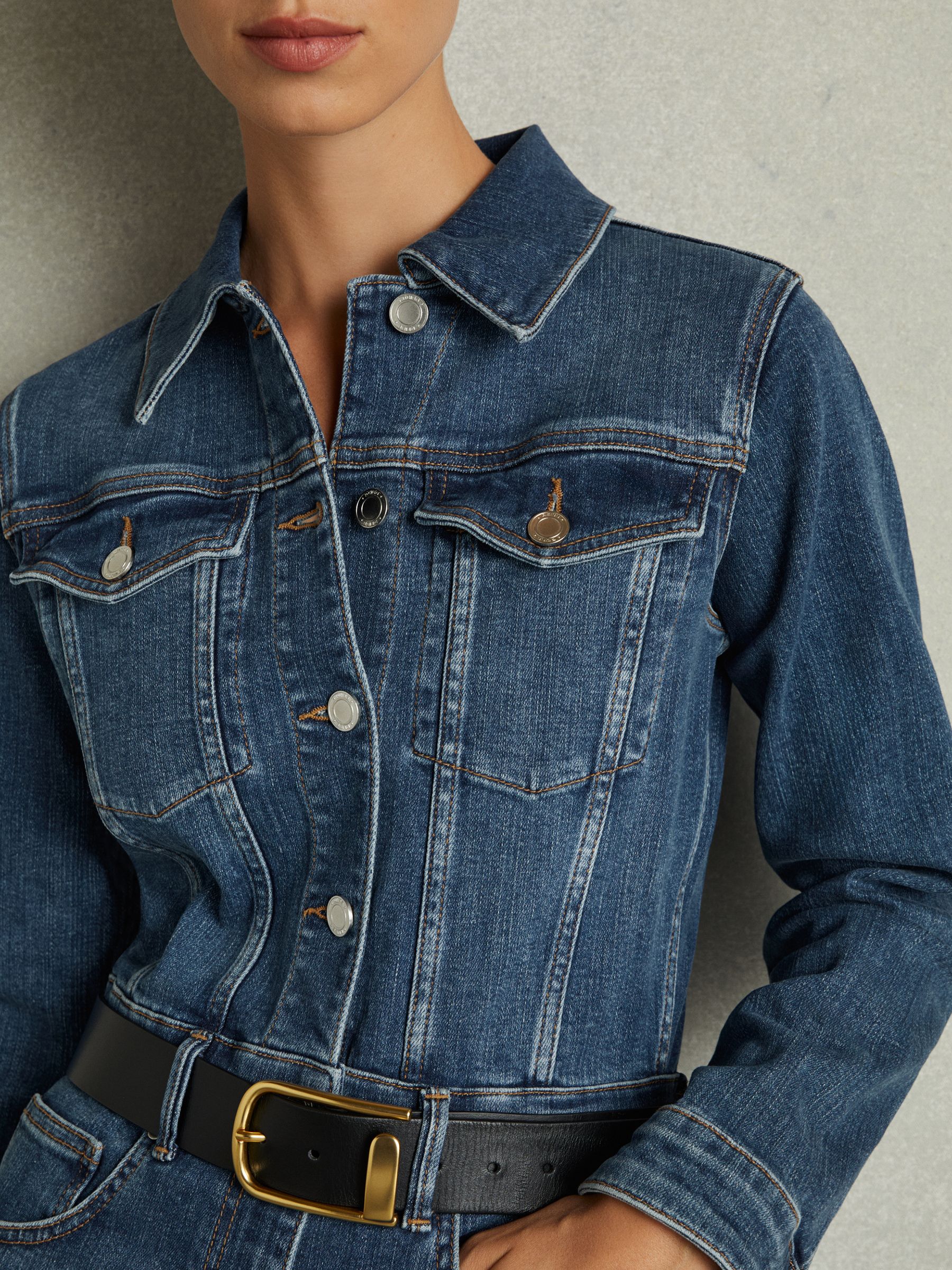 Reiss Cotton-Blend Denim Relaxed-Fit Jumpsuit in Mid Blue - REISS