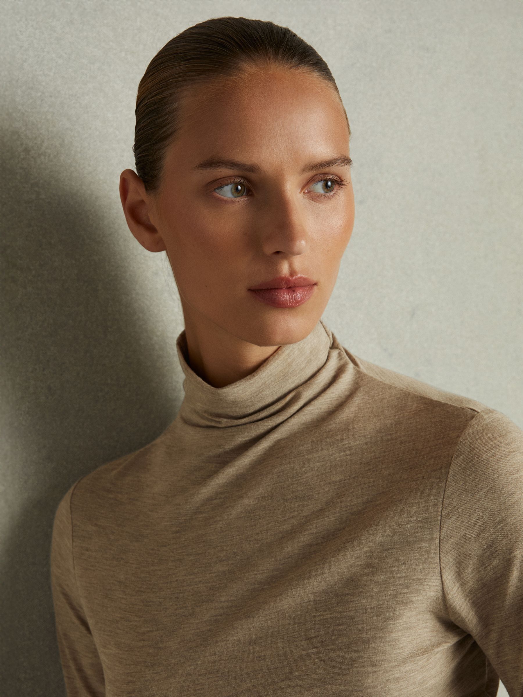 Reiss Ruched Jersey Top with Wool in Neutral | REISS