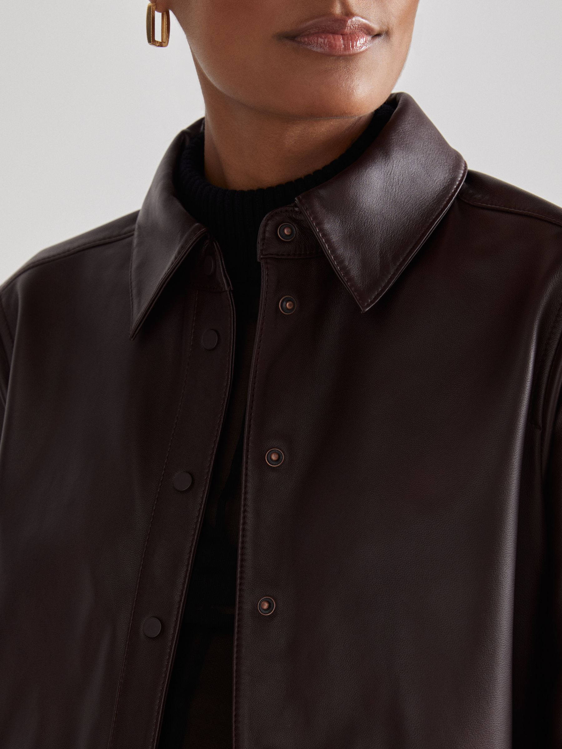 Reiss Atelier Leather Shirt in Oxblood | REISS