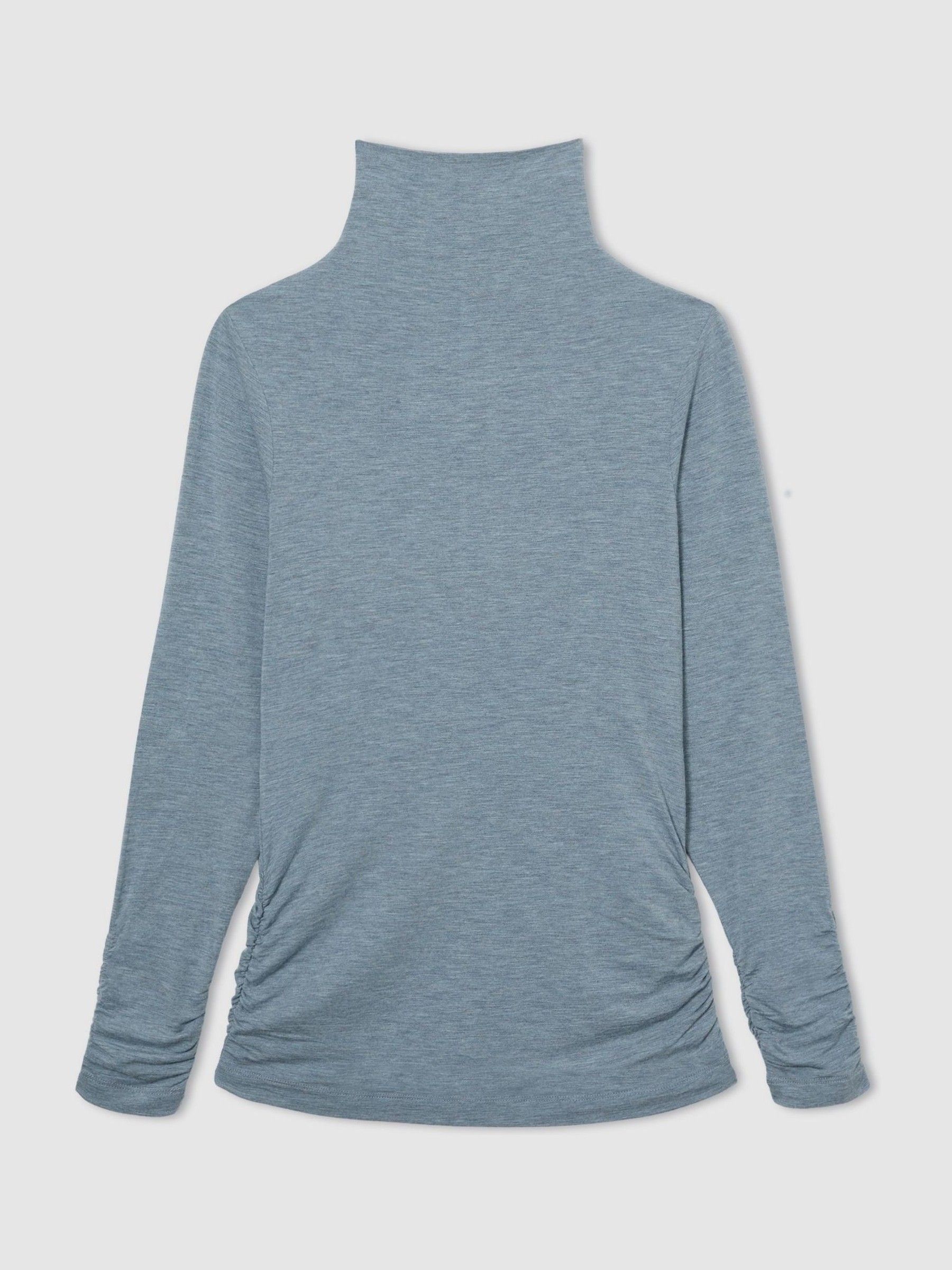 Reiss Ruched Jersey Top with Wool in Blue - REISS