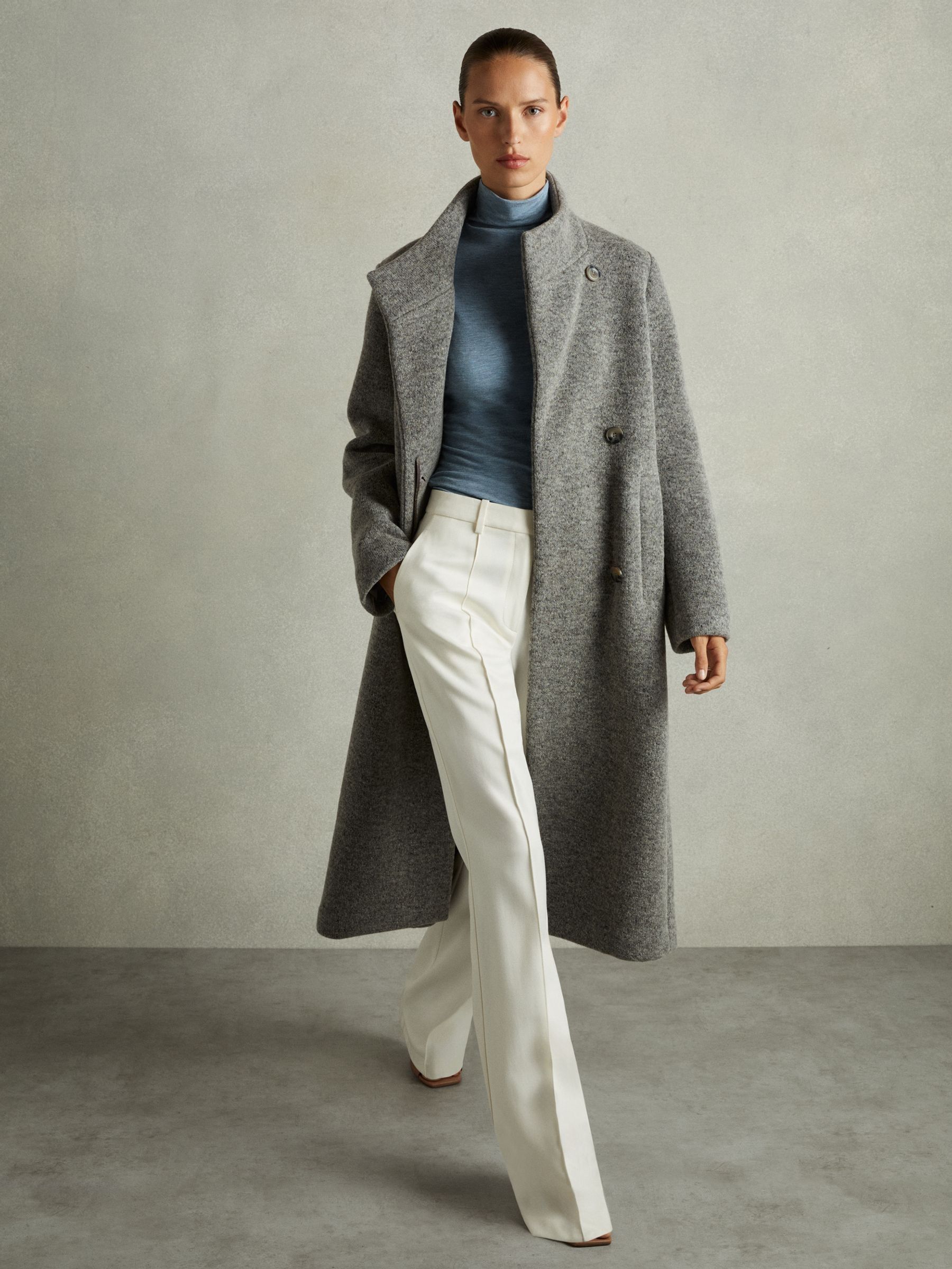 Reiss Ruched Jersey Top with Wool in Blue - REISS