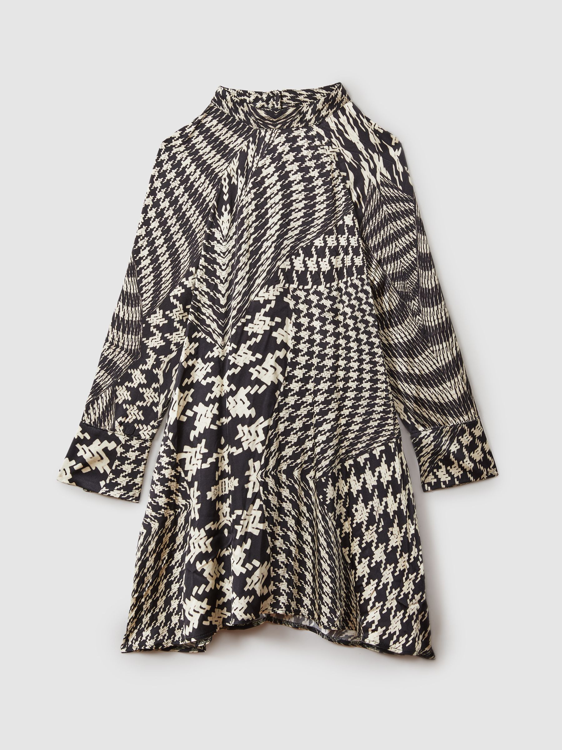 Reiss 4-9 yrs Dogtooth Flared Hem Dress in Black/Cream - REISS