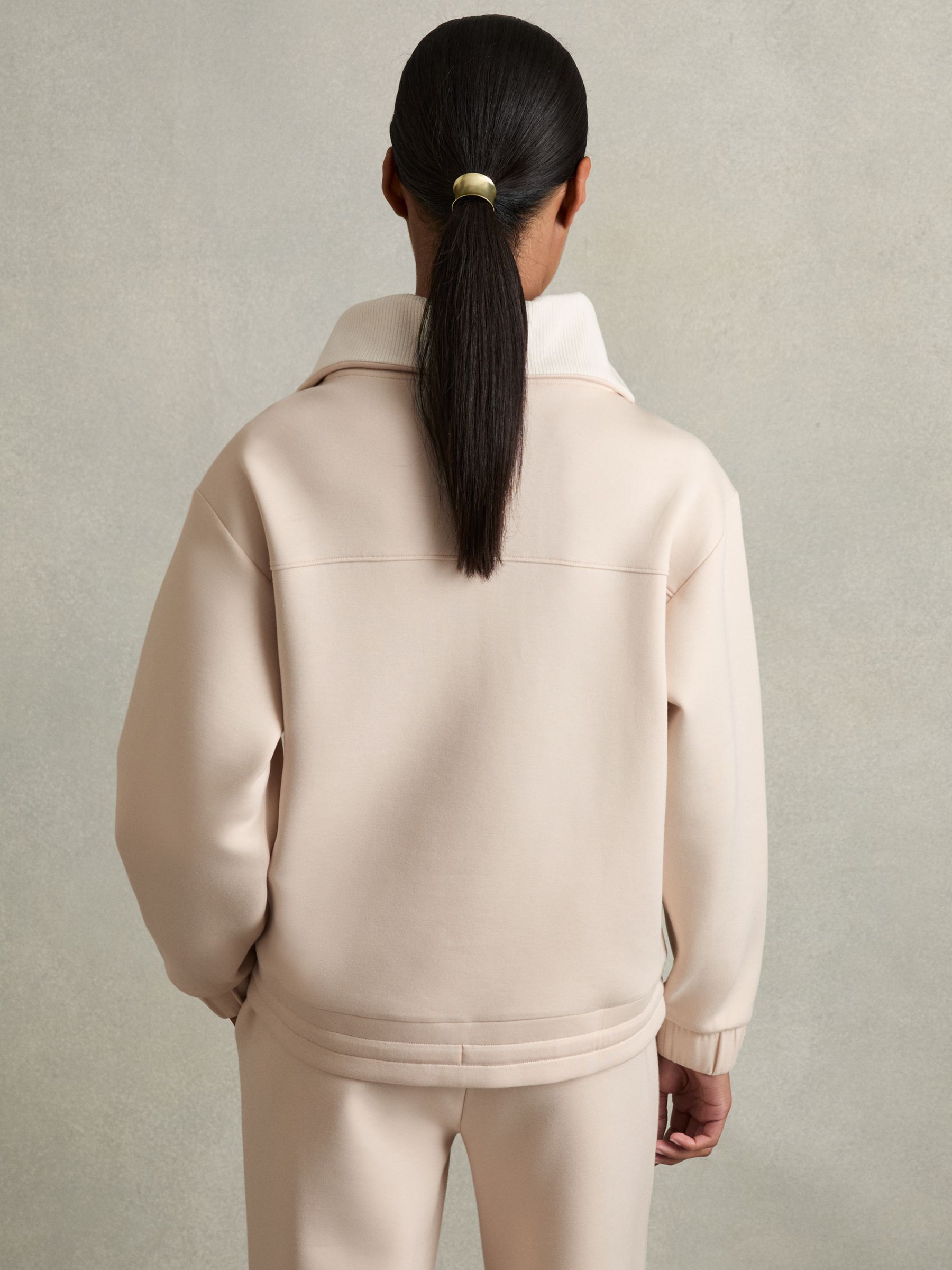 Reiss Interlock Half-Zip Drawstring-Hem Sweatshirt in Stone - REISS