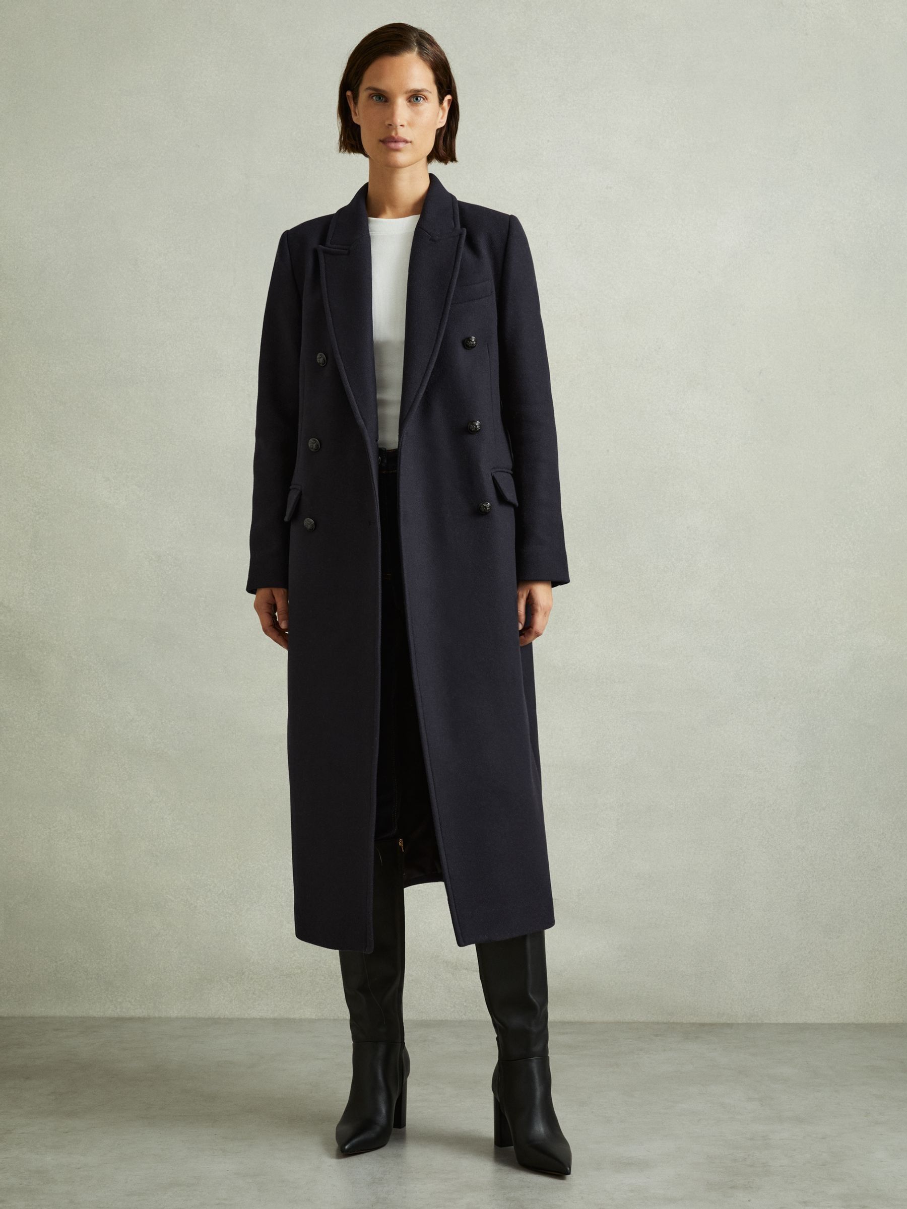 Reiss Wool-blend Twill Double-Breasted Coat in Navy - REISS